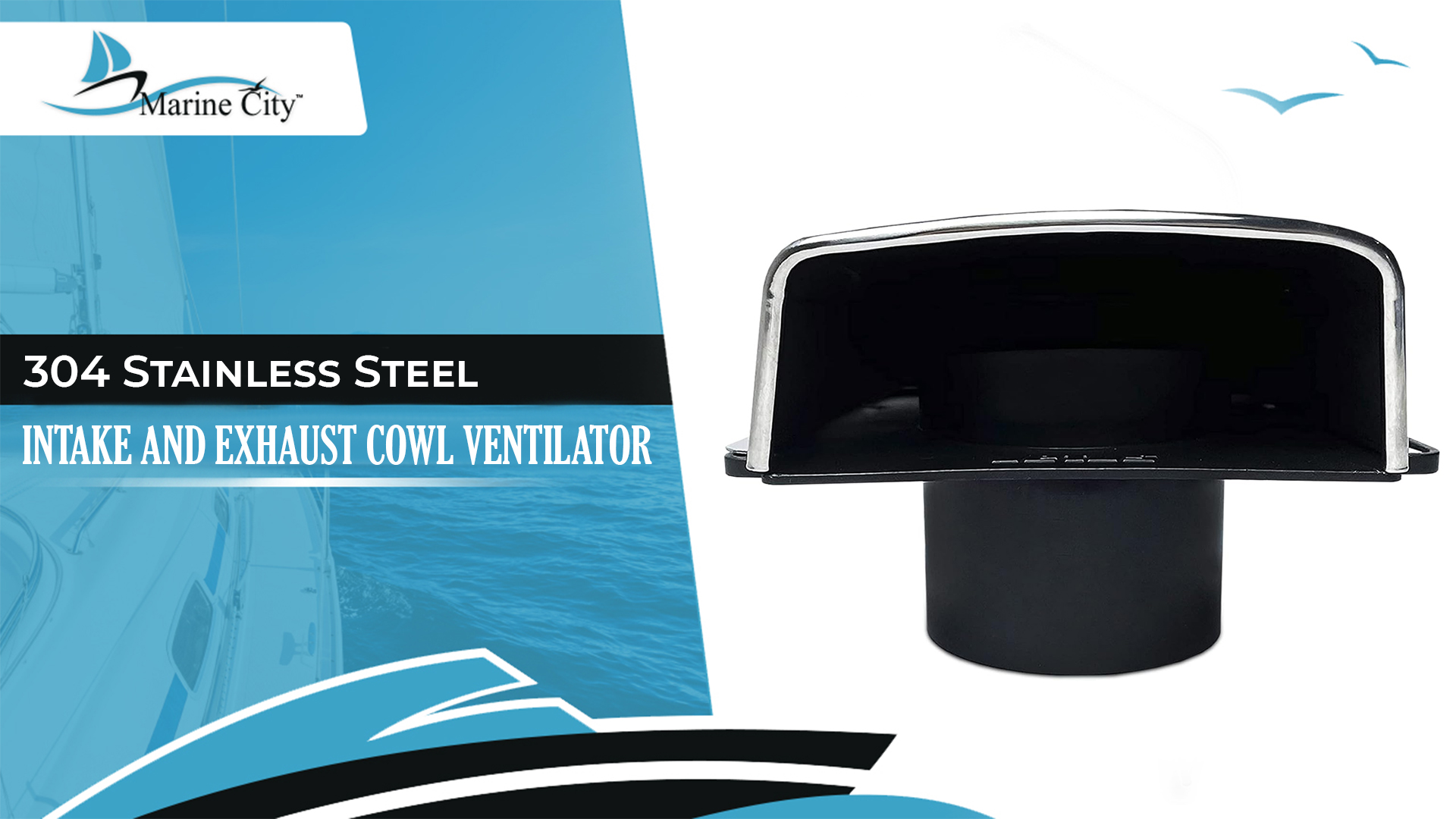 MARINE CITY Intake and Exhaust Cowl Ventilator, 304 Stainless Steel ...