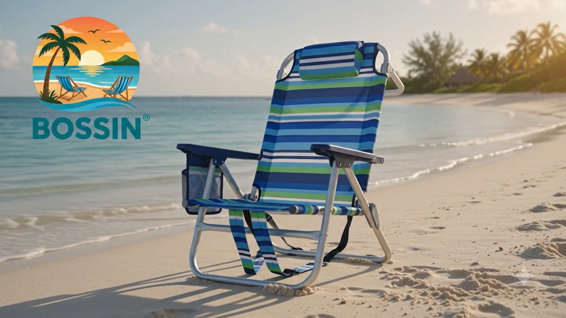 BOSSIN Portable Folding Beach Chair with Cup Holder Towel Rack and ...