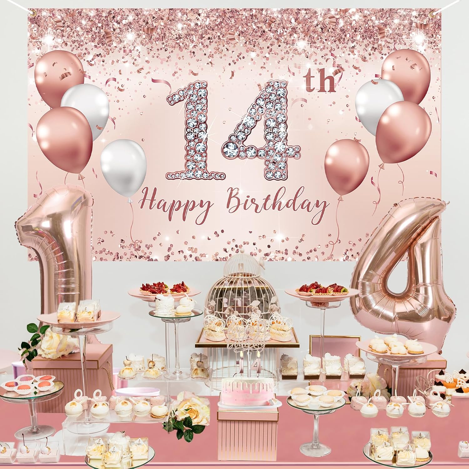 14th Birthday Decorations Party Set for girls, Rose Gold 14 Birthday ...