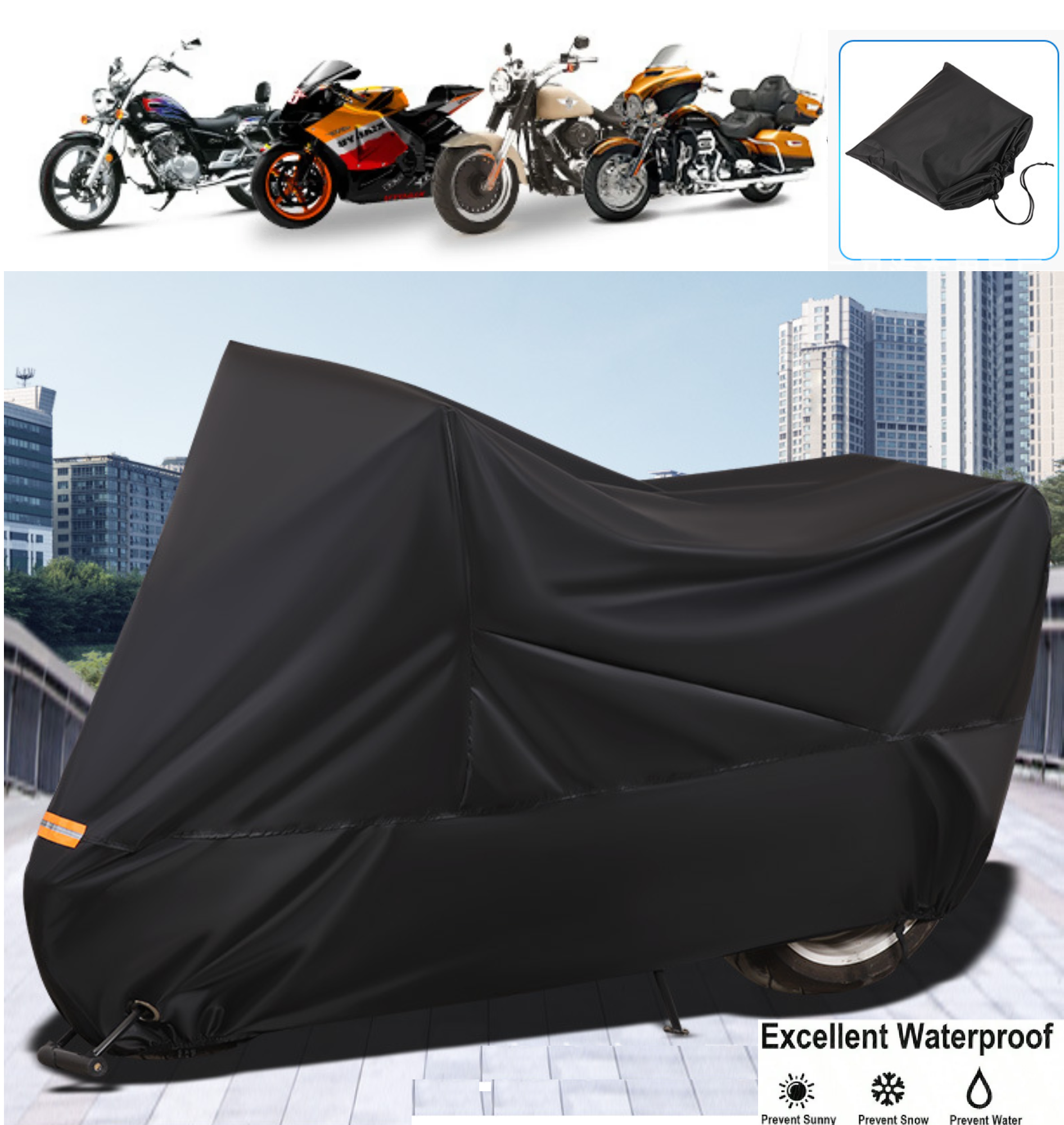 XXXL 190T Waterproof Motorcycle Cover for Harley Davidson Electra Glide ...