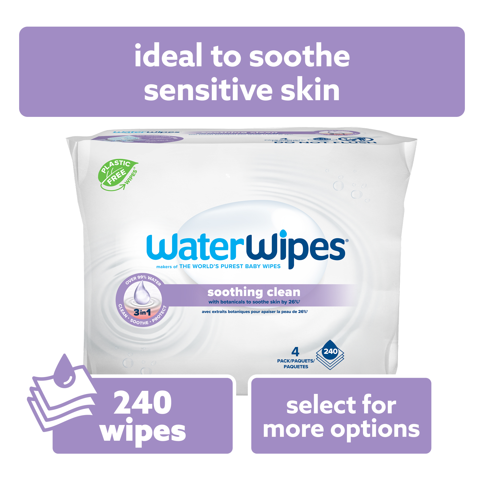 WaterWipes Sensitive+ Soothing Wipes, 3-In-1 Cleans, Cares, Soothes, 99 ...