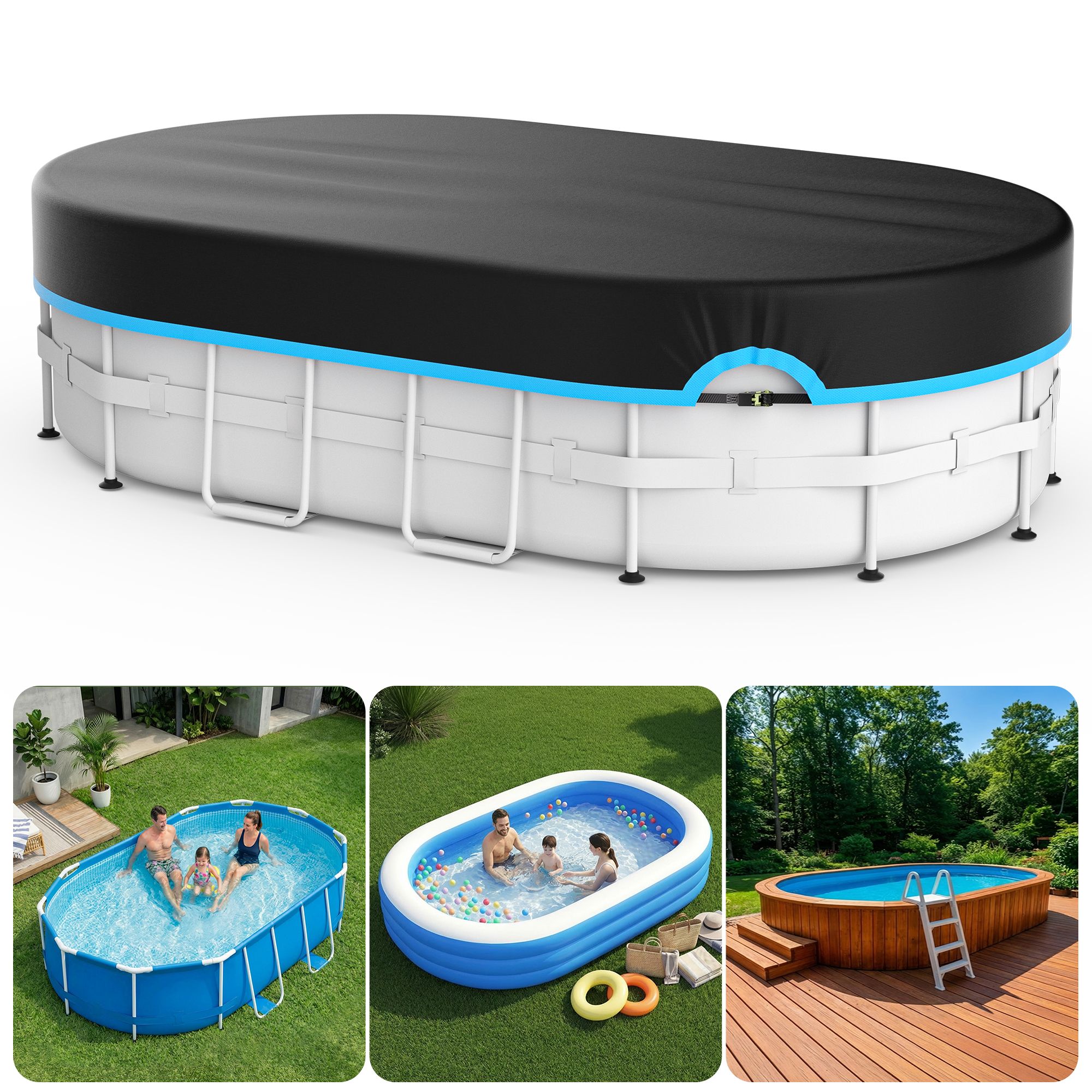 Agricasst 12x20Ft Oval Pool Cover, 420D Solar Pool Covers for Above ...