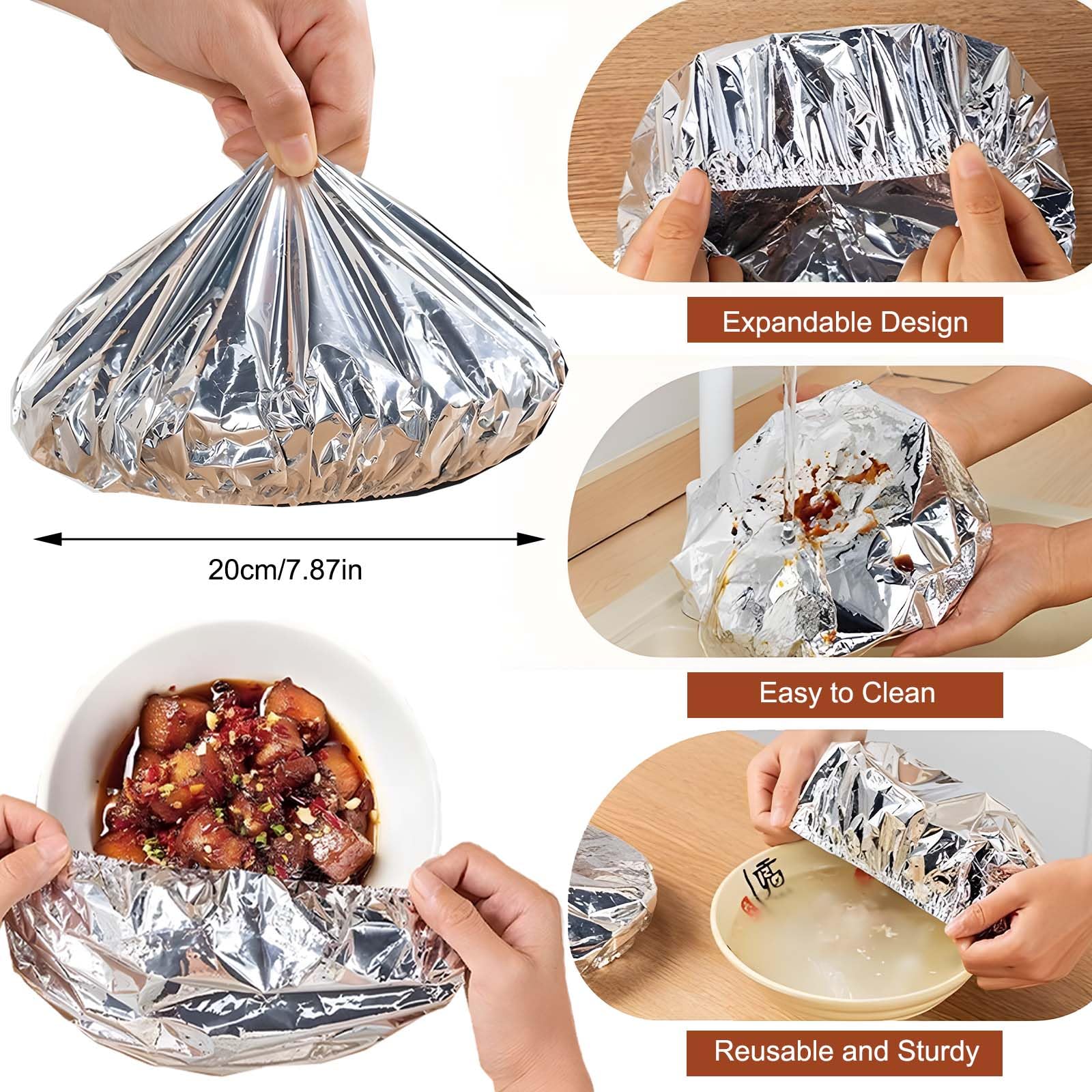 Aluminum Foil Food Covers,10/50/100 PCS Stretchy Portable Elastic ...