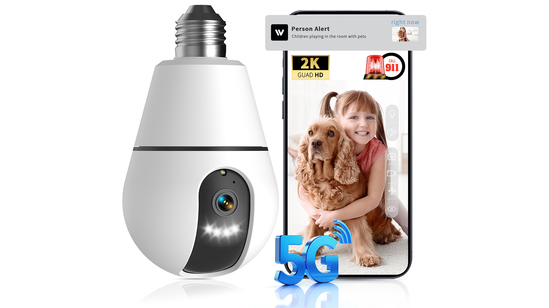 VividEye 2K Light Bulb Security Camera,5G/2.4GHz WiFi Security Cameras ...