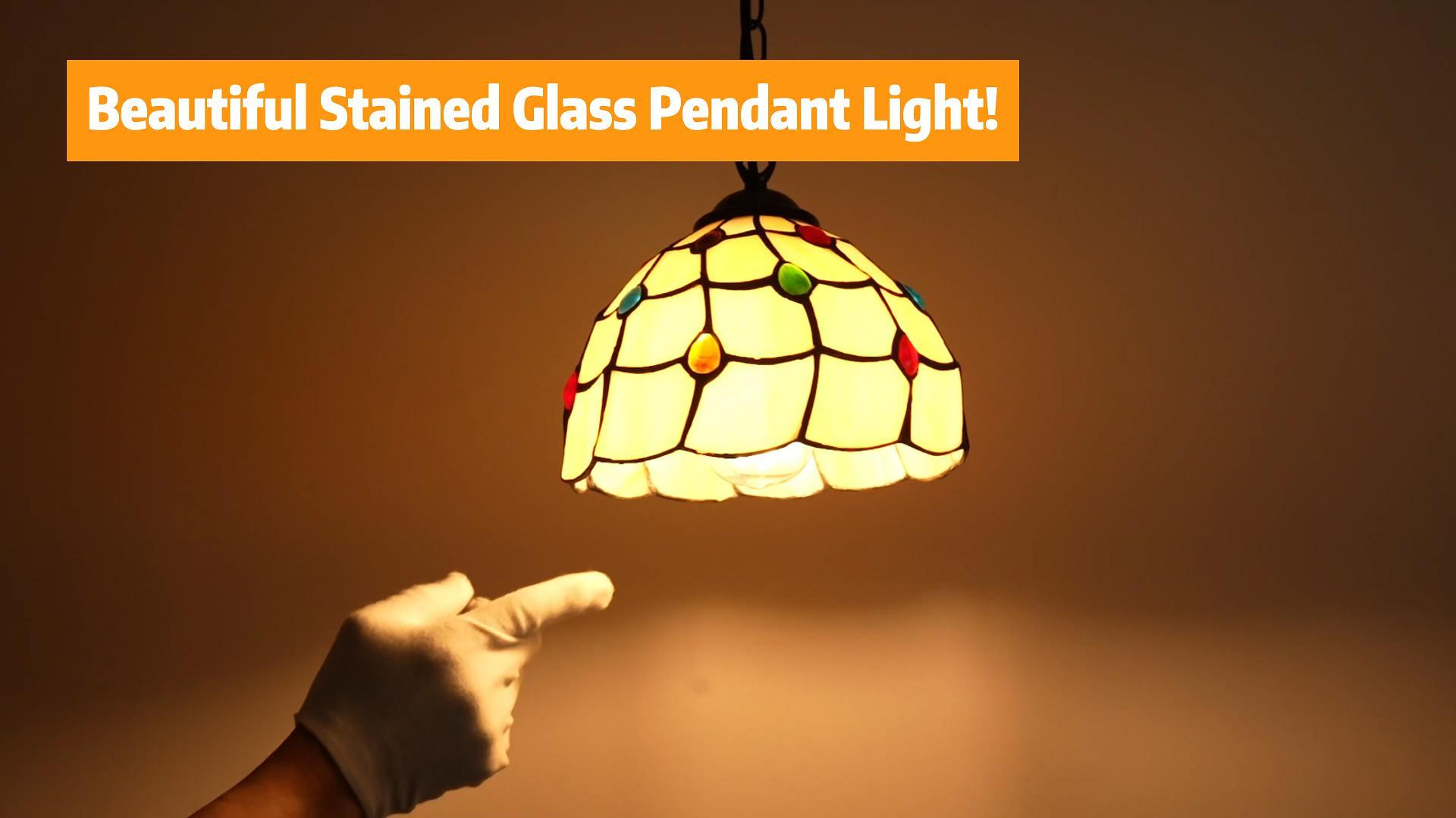Hlite Dimmable Tiffany Pendant Light with Plug in Cord,Mini Yellow ...