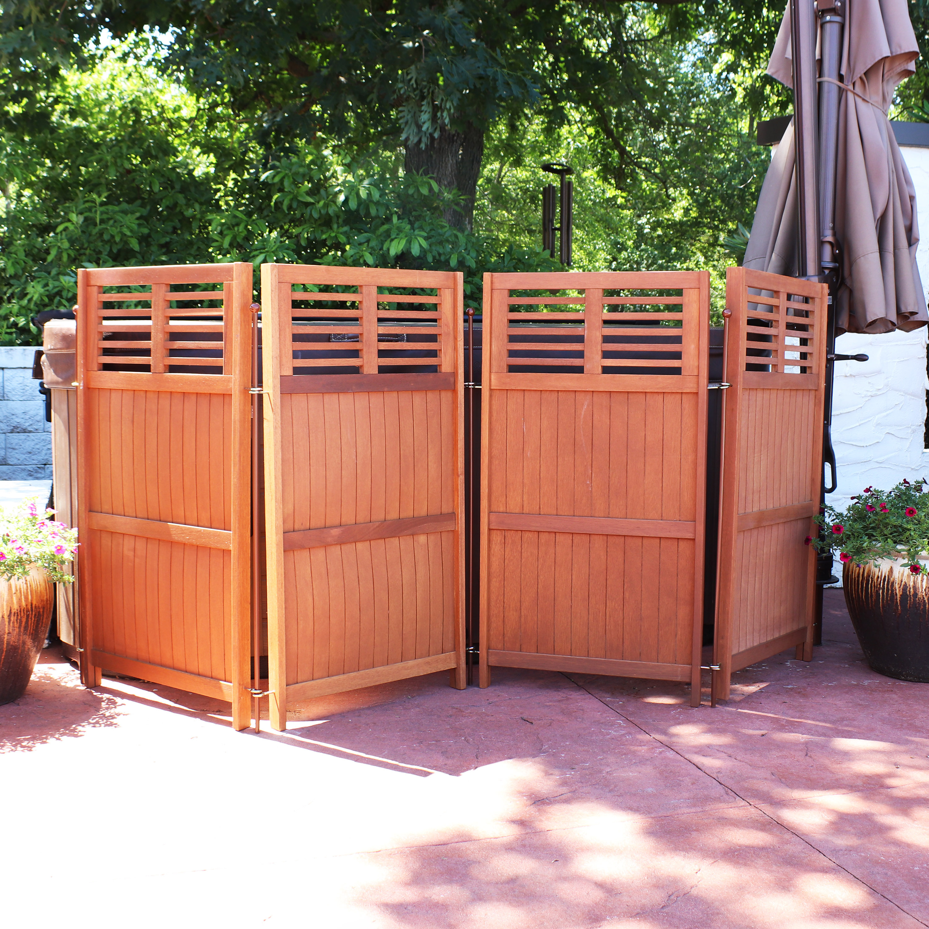 Sunnydaze, Outdoor Privacy Screen, 107"x44" Folding Meranti Wood ...