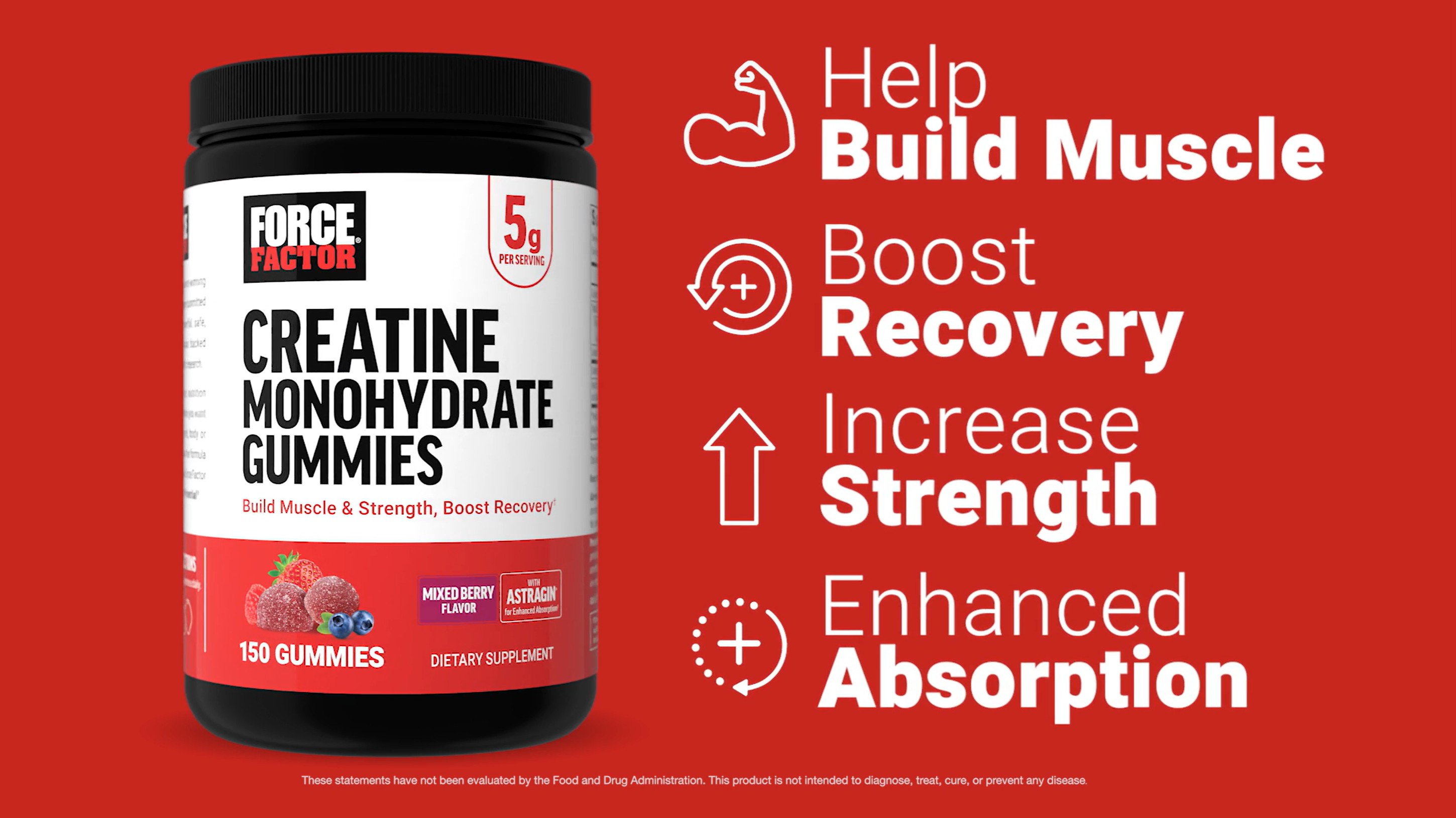 Force Factor Creatine Monohydrate Gummies, 5g Creatine for Muscle ...