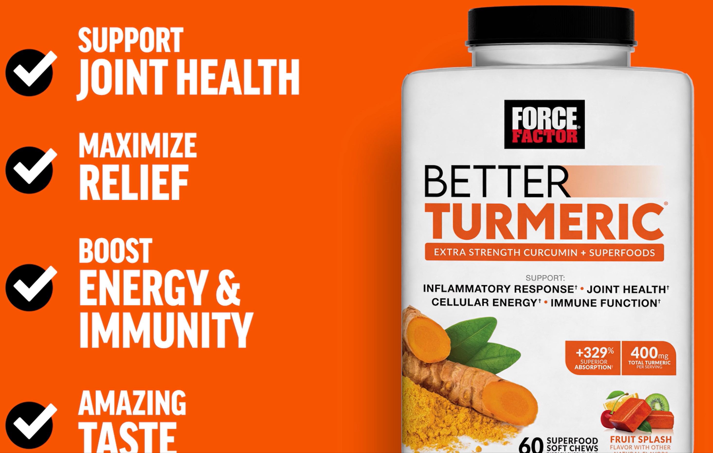 Force Factor Better Turmeric Chews with Bioavailable Curcumin Ginger ...