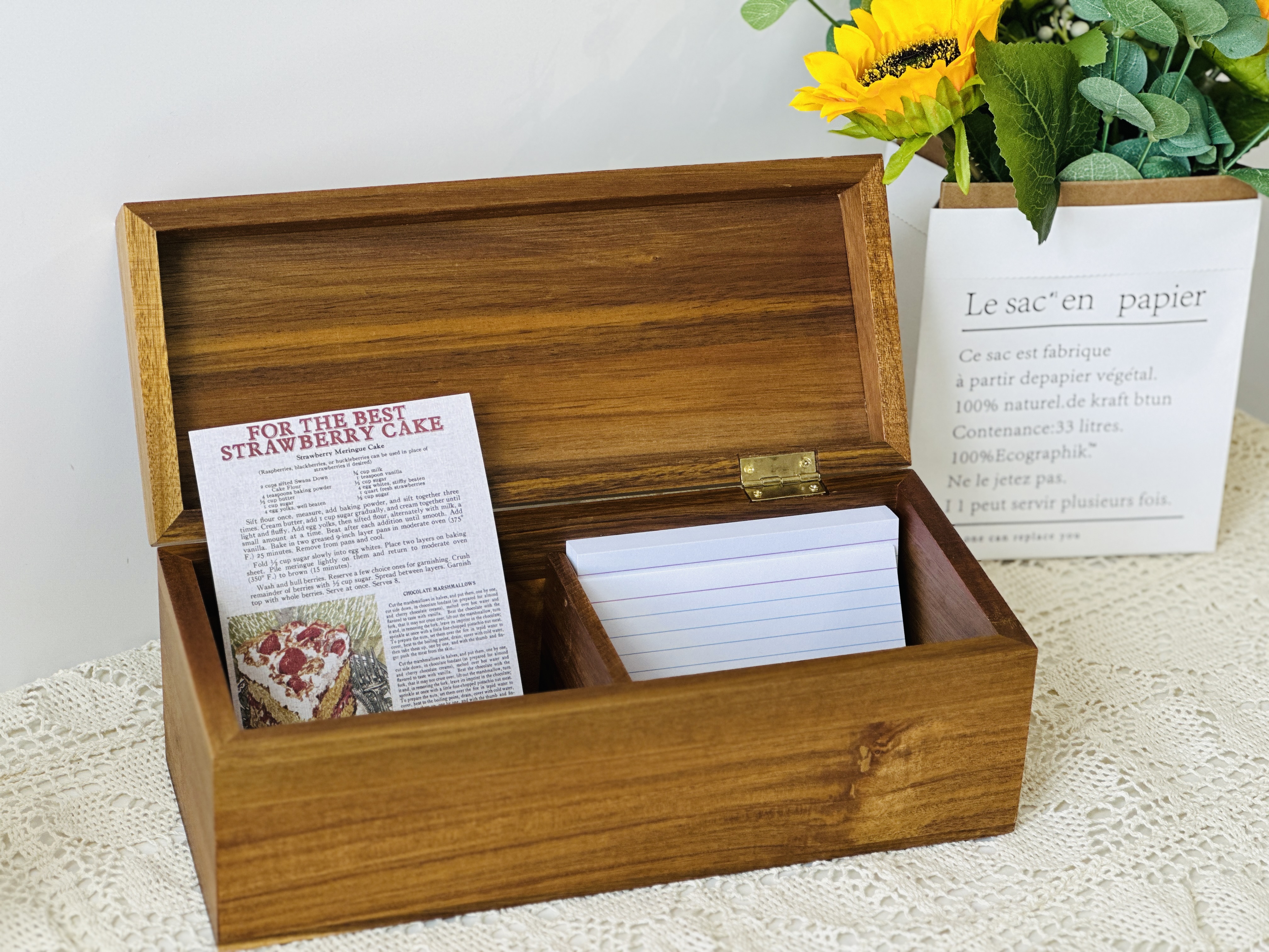 Recipe Card Box, Acacia Recipe Holder , Double Compartment Recipe ...