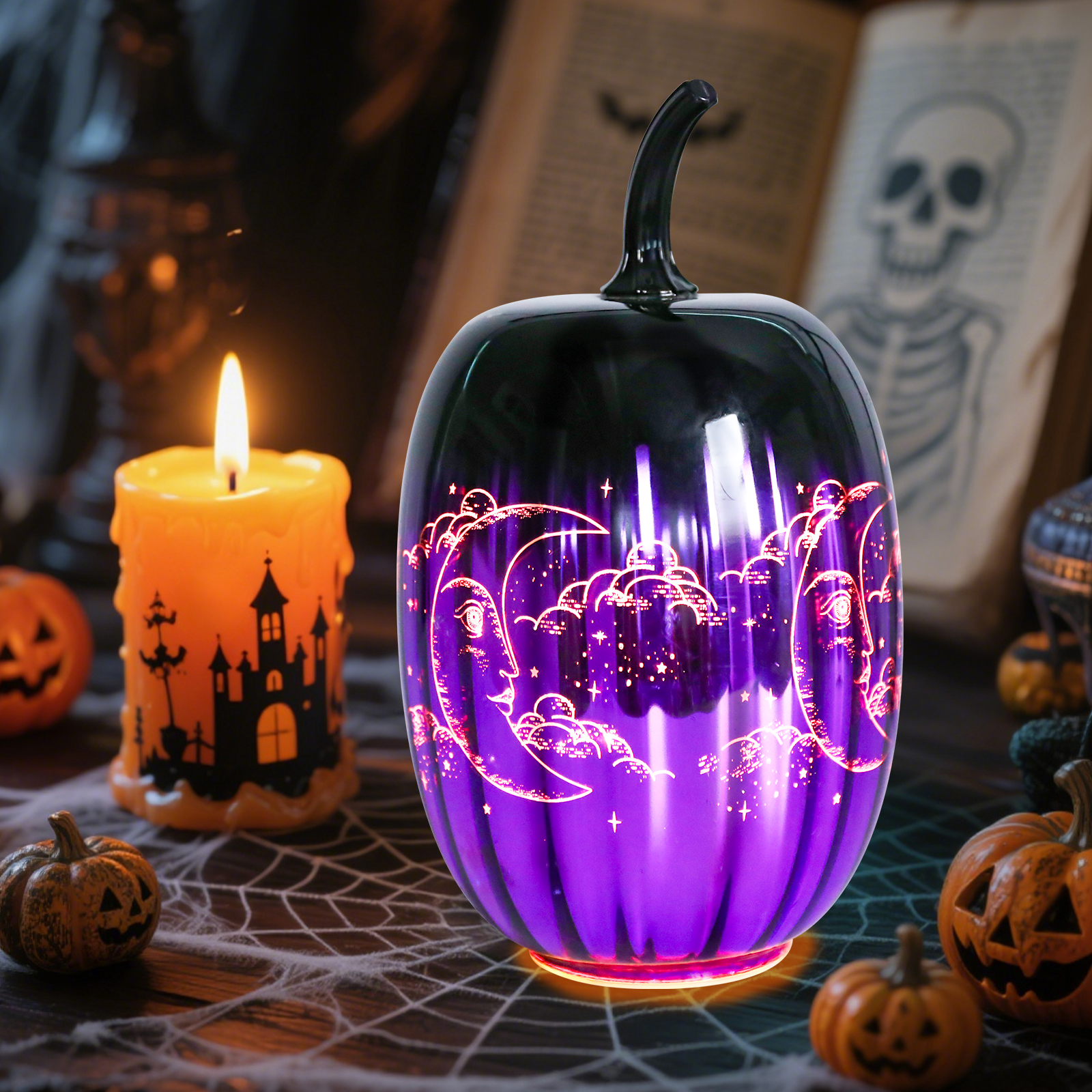 Fall Halloween Pumpkin-Purple Glass Pumpkin Ornament with Enchanted ...
