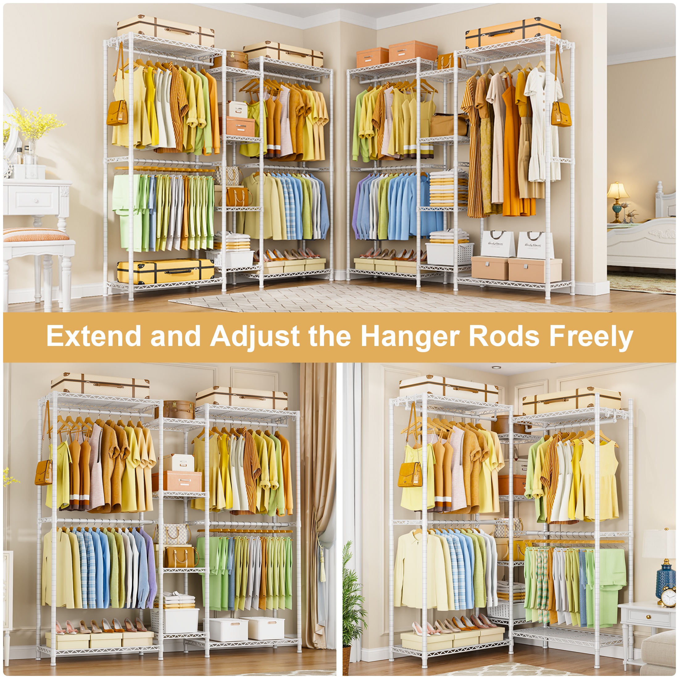 "ulifhome E4 White Wire Garment Rack, Closet Organizer with 8 Shelves ...