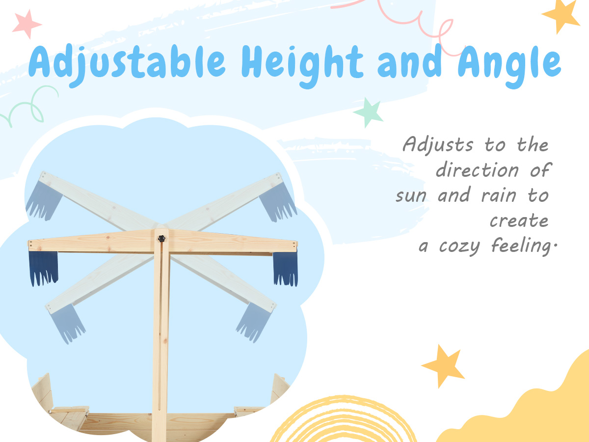 HOMMOW Wooden Sandbox with Lid, with Adjustable Canopy for Outdoor ...