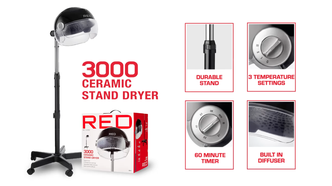 RED by Kiss 3000 Ceramic Stand Hood Dryer with Digital Timer ...