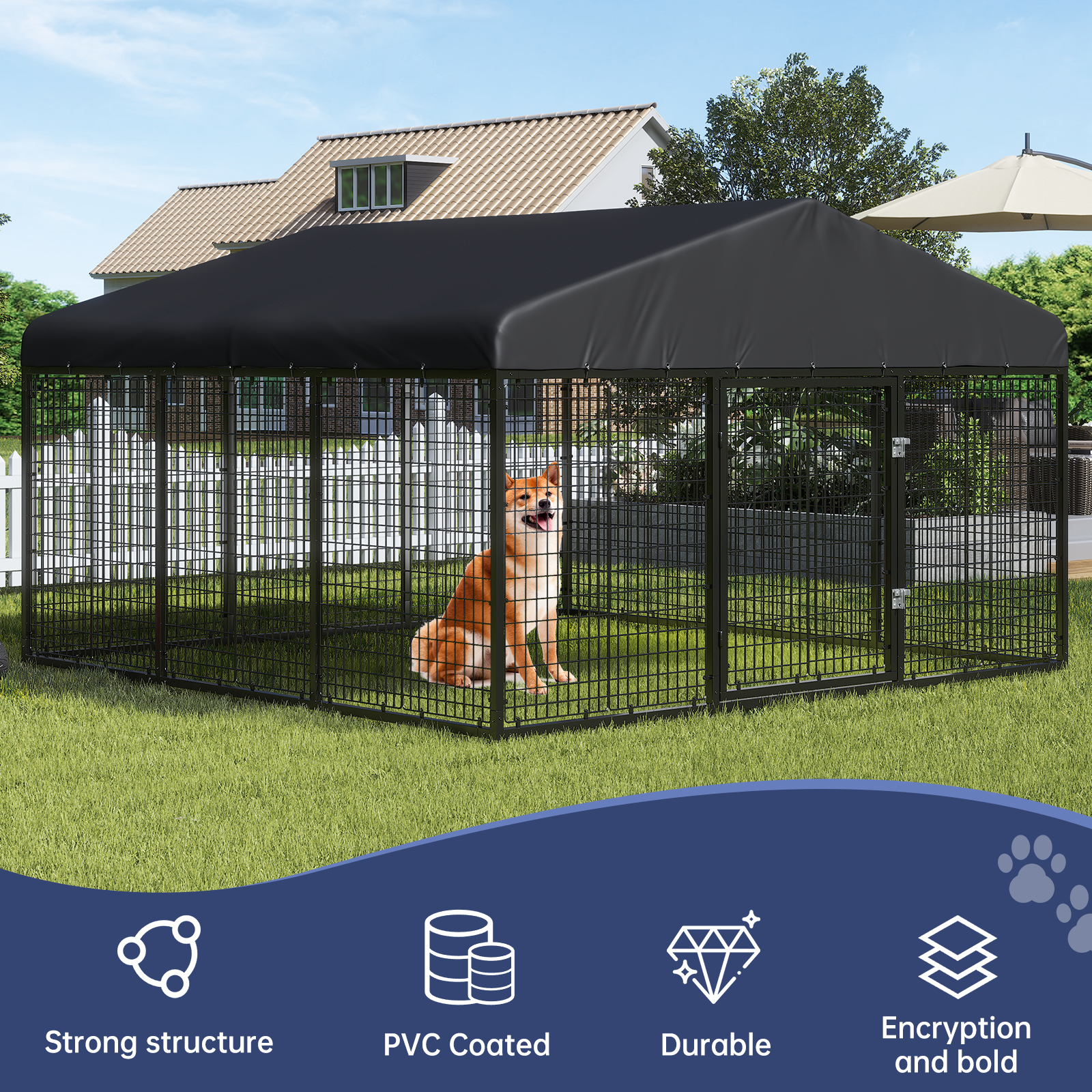 Large Outdoor Dog Run Enclosure, Heavy Duty Dog Cage with UV-Resistant ...