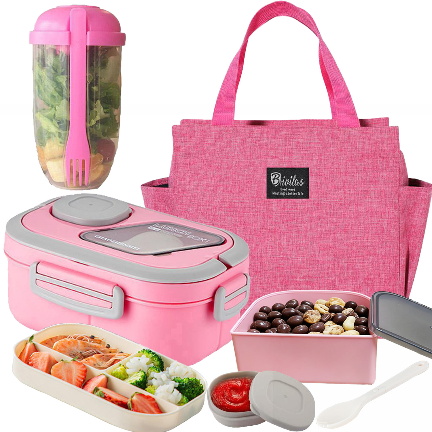 Premium Picks- 2 Layered Multi Grid Lunch Box Set. Bento Boxes with Cup ...