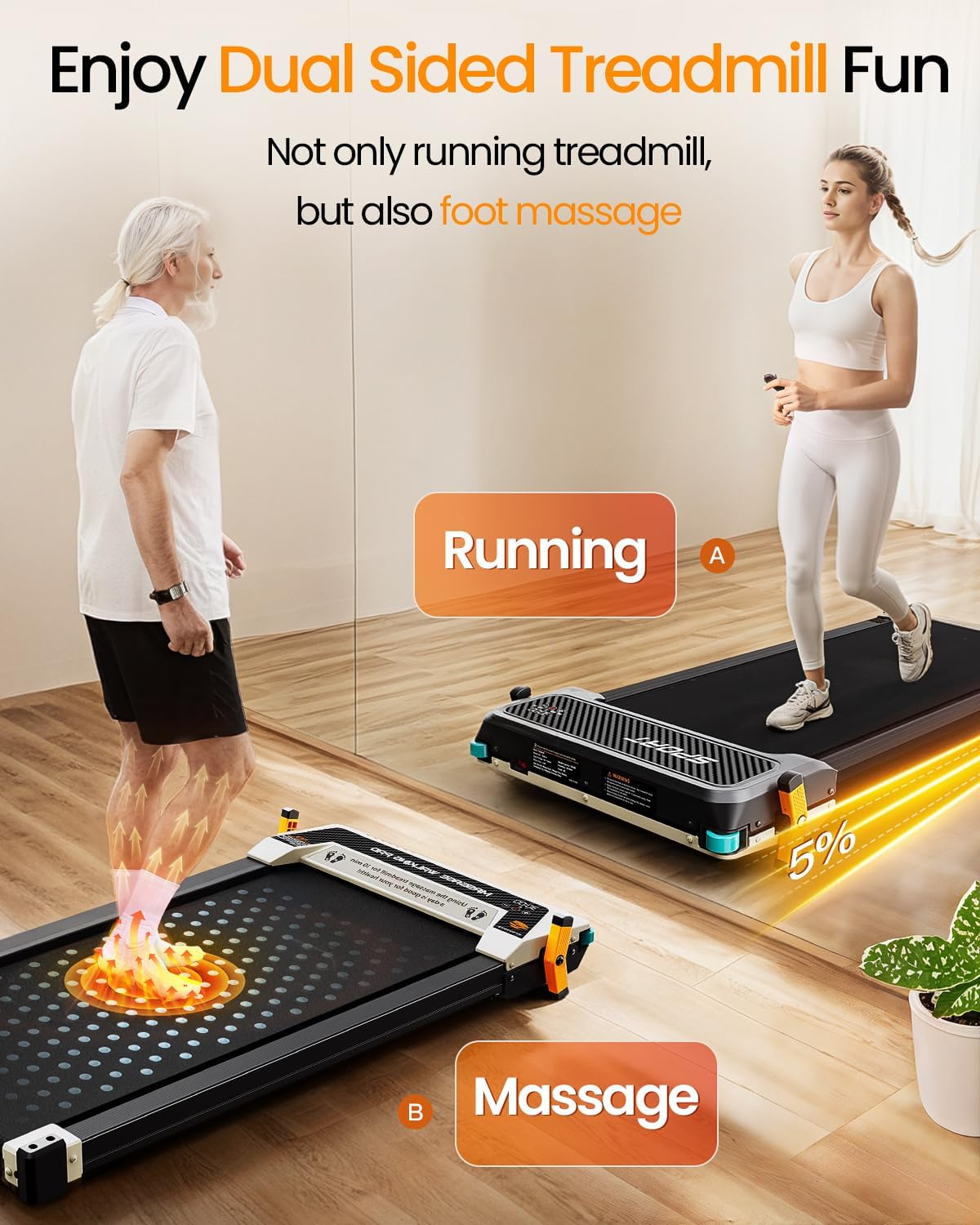 UP PAD 2-in-1 Smart Treadmill, Shiatsu Foot Massage Treadmill, 2.5HP ...