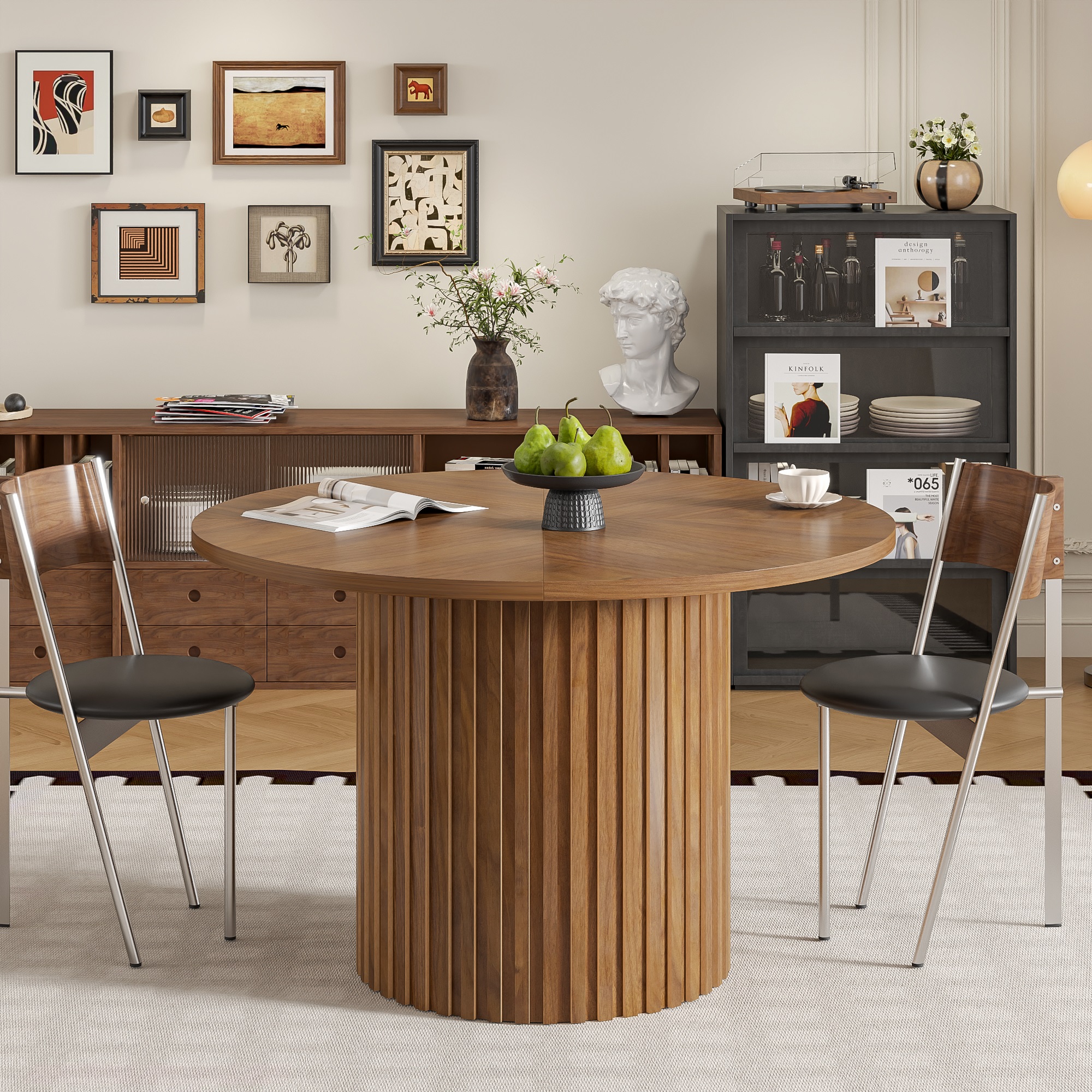 Round Dining Table for 4, Farmhouse Kitchen Table, Modern Circle Dining ...