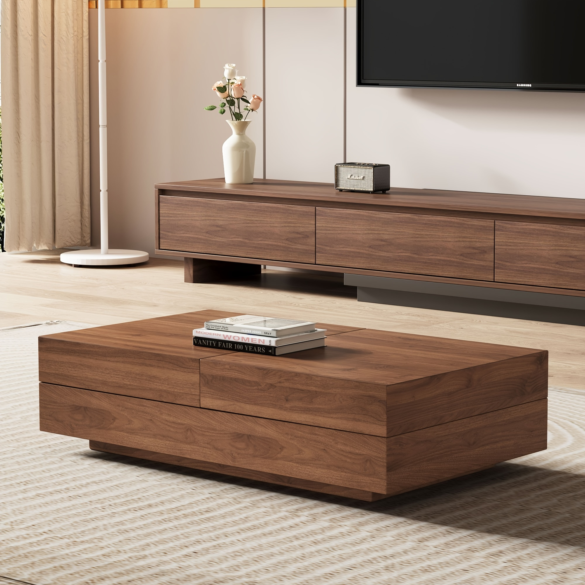 NessCarsti, Expandable Coffee Table, 47.2-81.8 inches, Walnut - Walmart.com