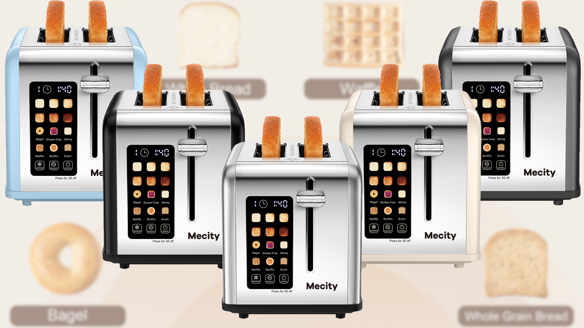 Free Shipping! Mecity Touchscreen 2-Slice Toaster Stainless Steel Black ...