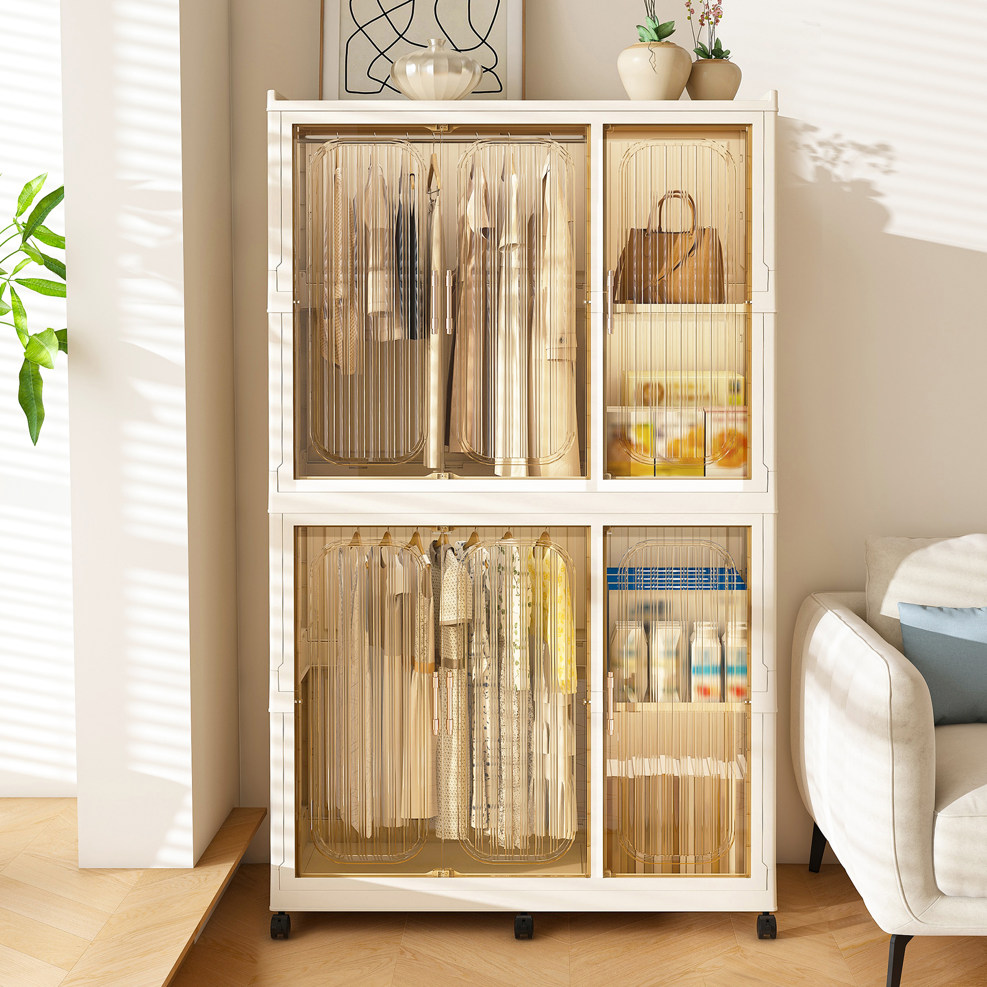 Wohh Portable Wardrobe Closet with 6 Magnetic Doors, 6 Cubes & 2 ...