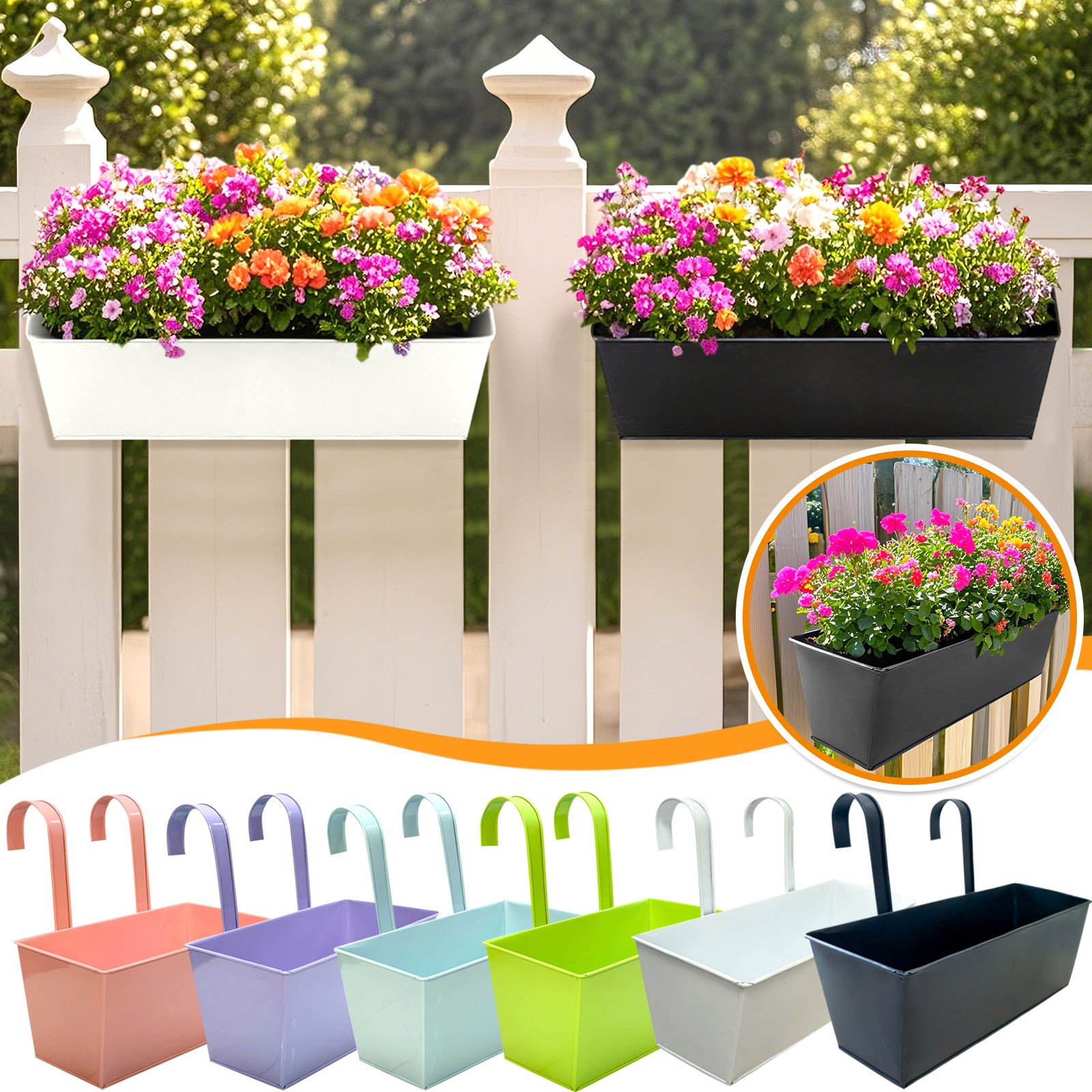 Jingjianm Durable Metal Hanging Planter Box with Hooks for Balcony ...