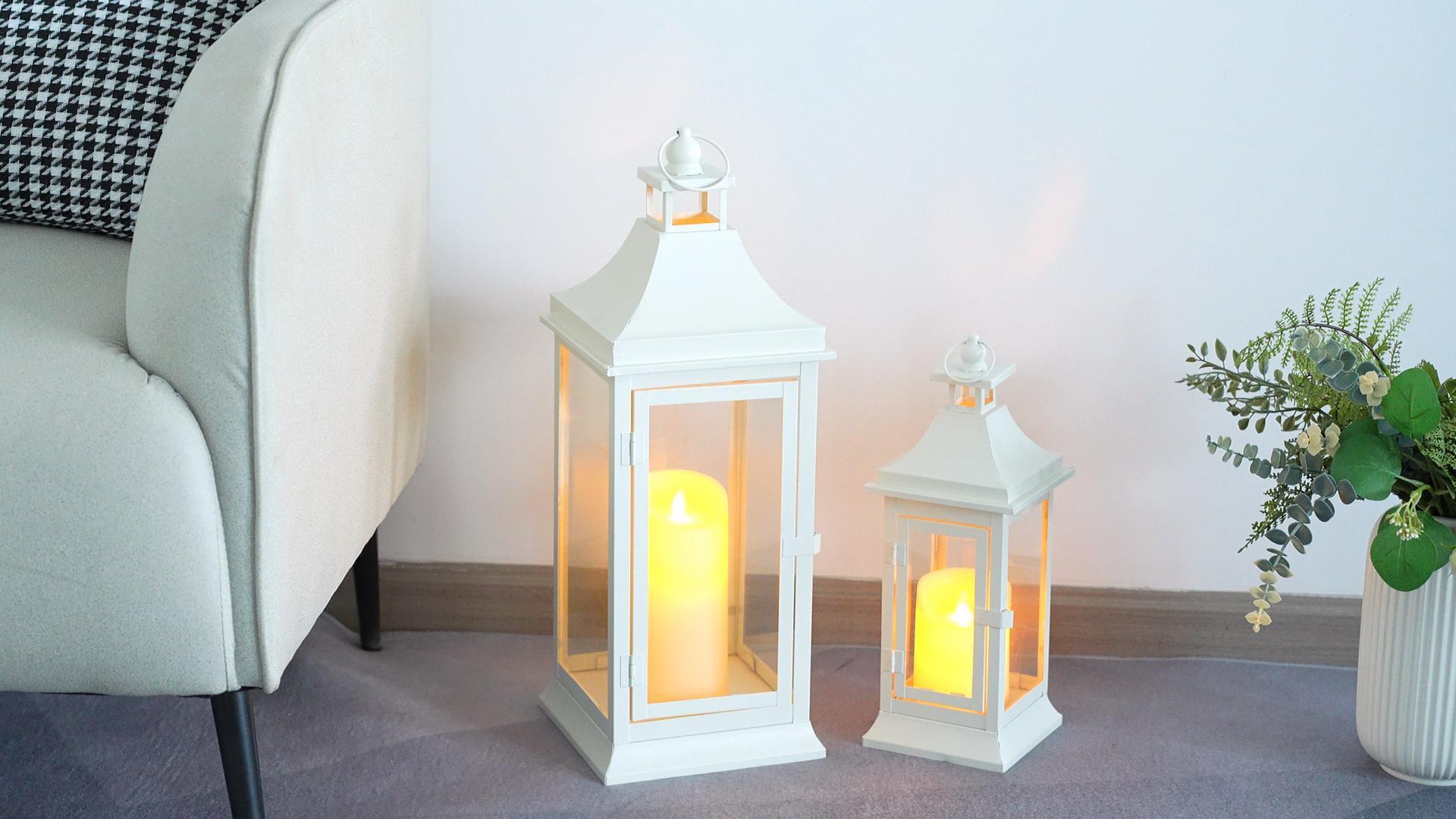 Set of 2 19.5''&13''Tall Vintage Candle Lanterns Outdoor Hanging Tower ...
