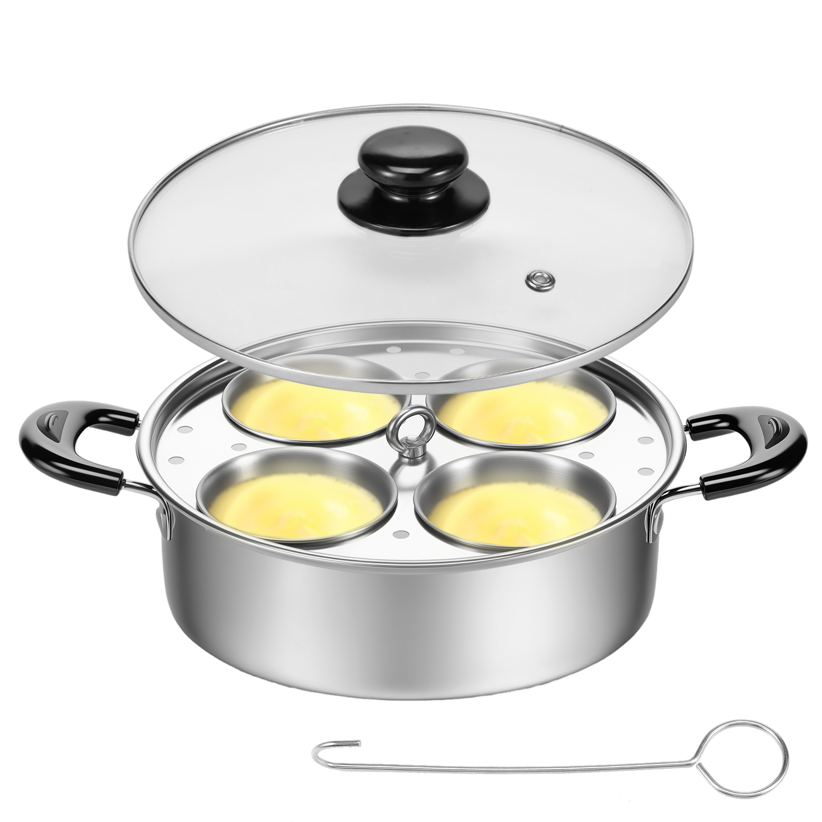 AEVXKHI Egg Poacher Stainless Steel Pot with Glass Lid, 4 Cups ...