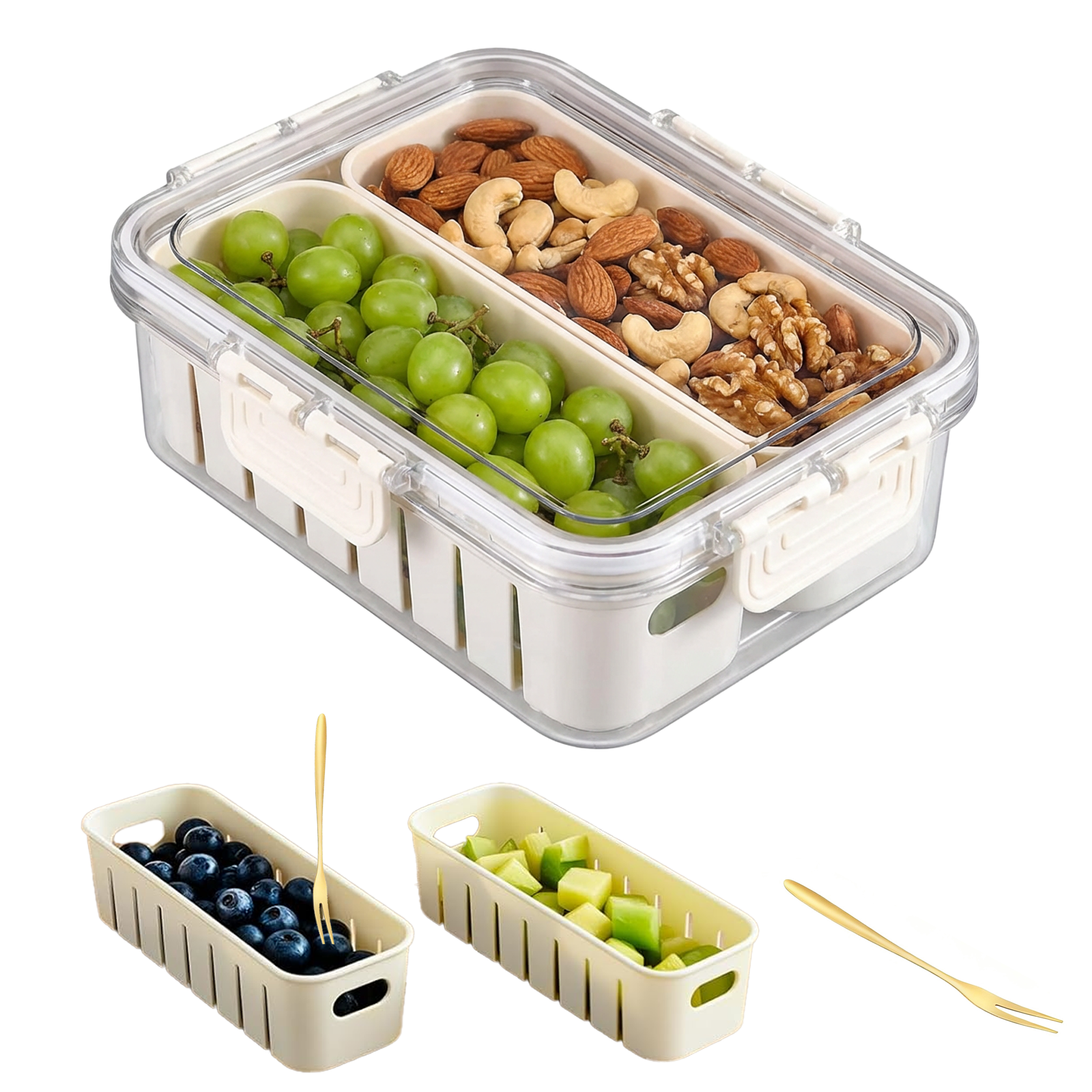 1 Pack Snackle Box Container, Portable 2-Compartment Divided Snack Tray ...