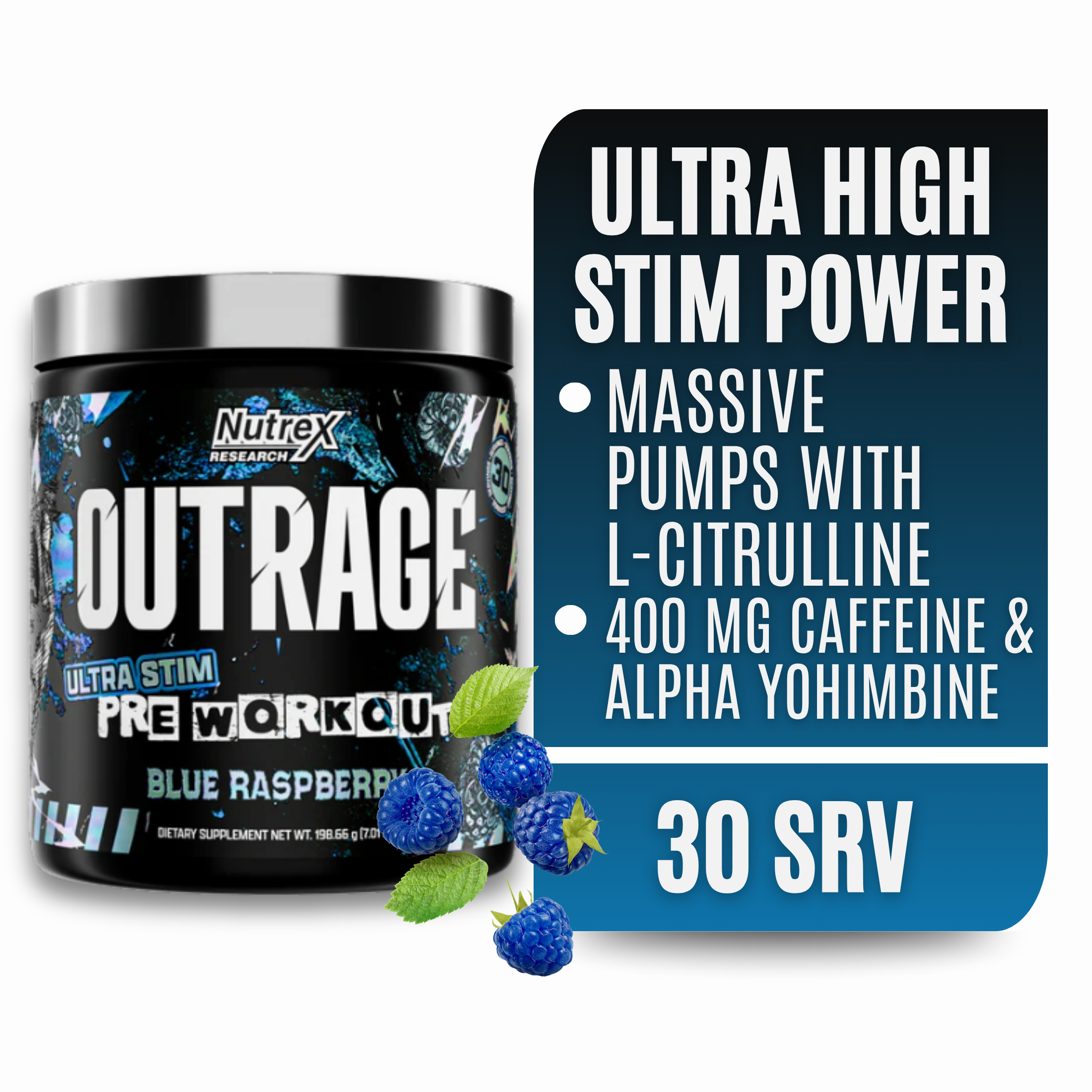 Nutrex Research OUTRAGE Blue Raspberry High Intensity Pre Workout ...