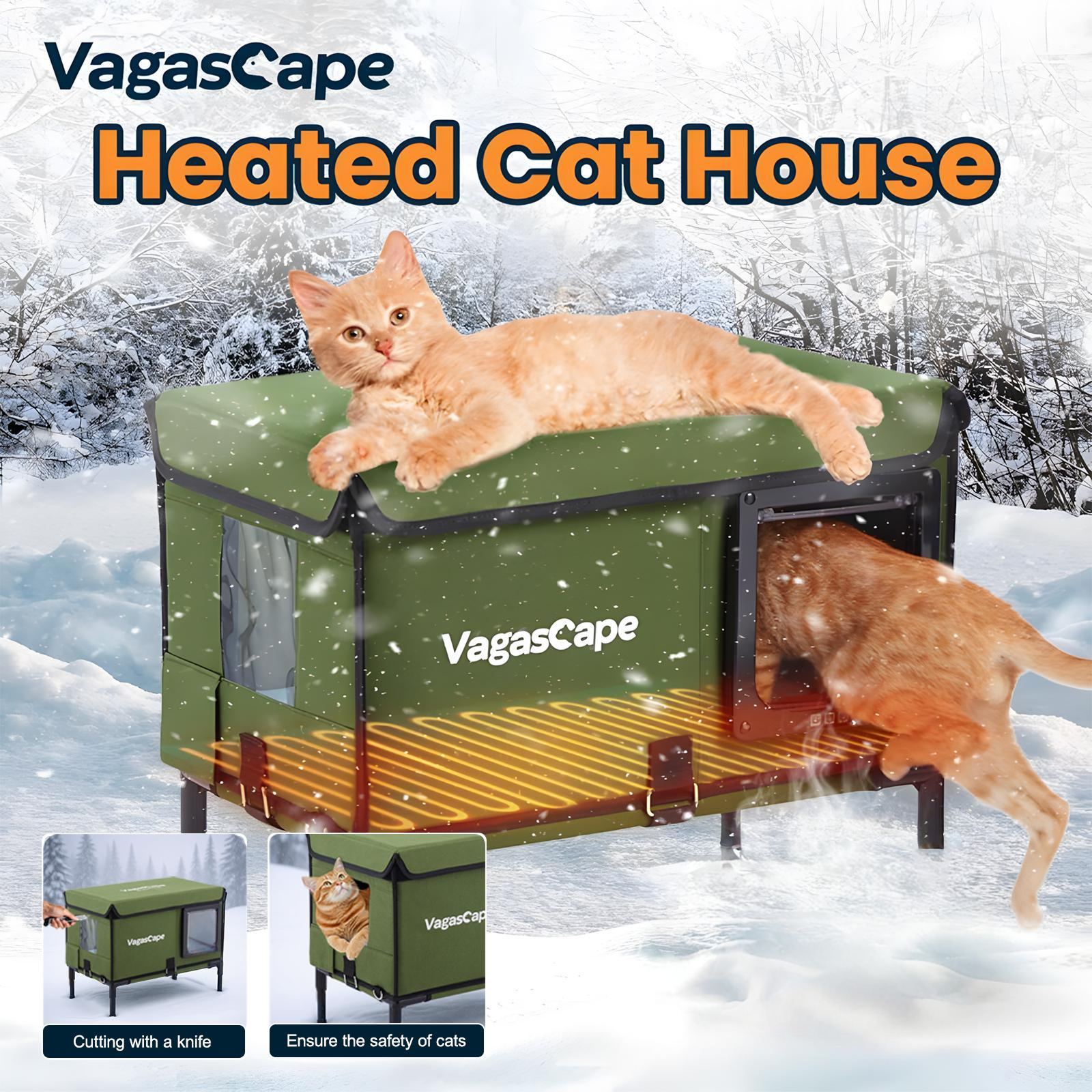 Vagascape Heated Cat House with Dual Doors - All-Weather Protection for ...