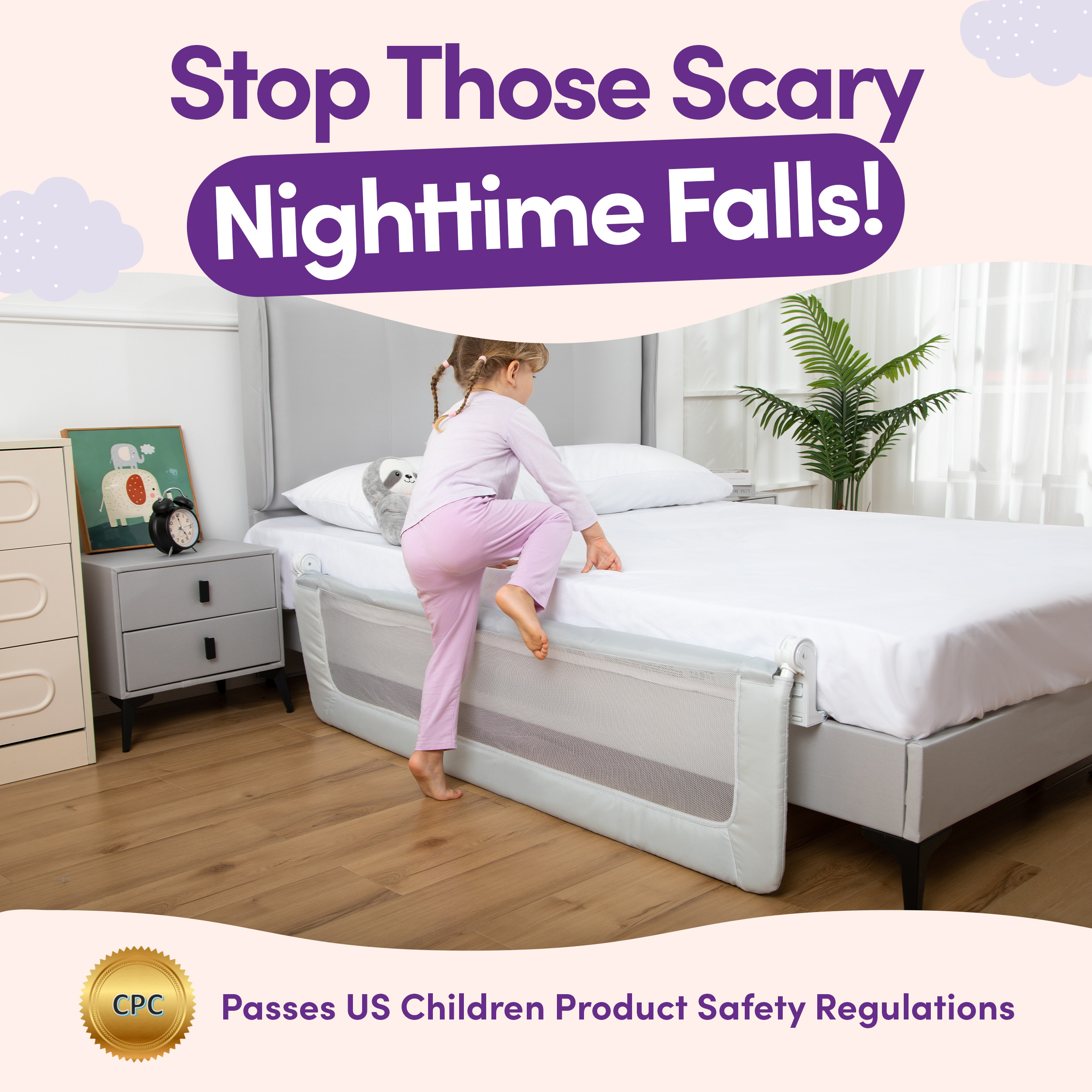 Toddler Bed Rail Guard - ComfyBumpy Pink Regular 35.5" x 19.5" Child ...