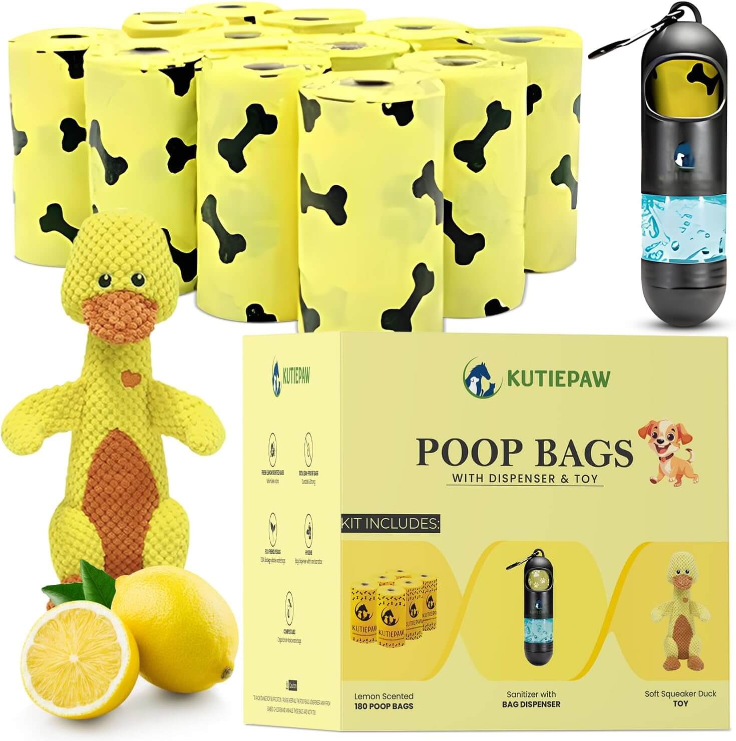 Kutiepaw, Dog Poop Bags, 180 Biodegradable, Lemon Scented Kit - Walmart.com