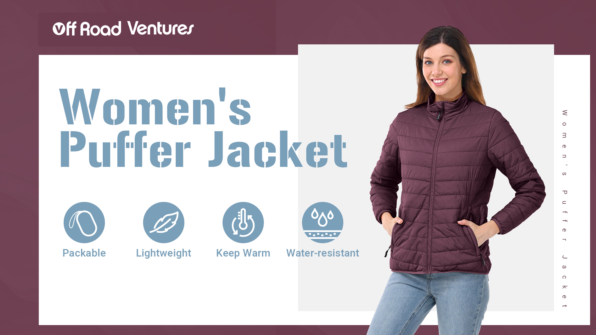 Off Road Ventures Women's Packable Puffer Jacket, Down Jacket ...