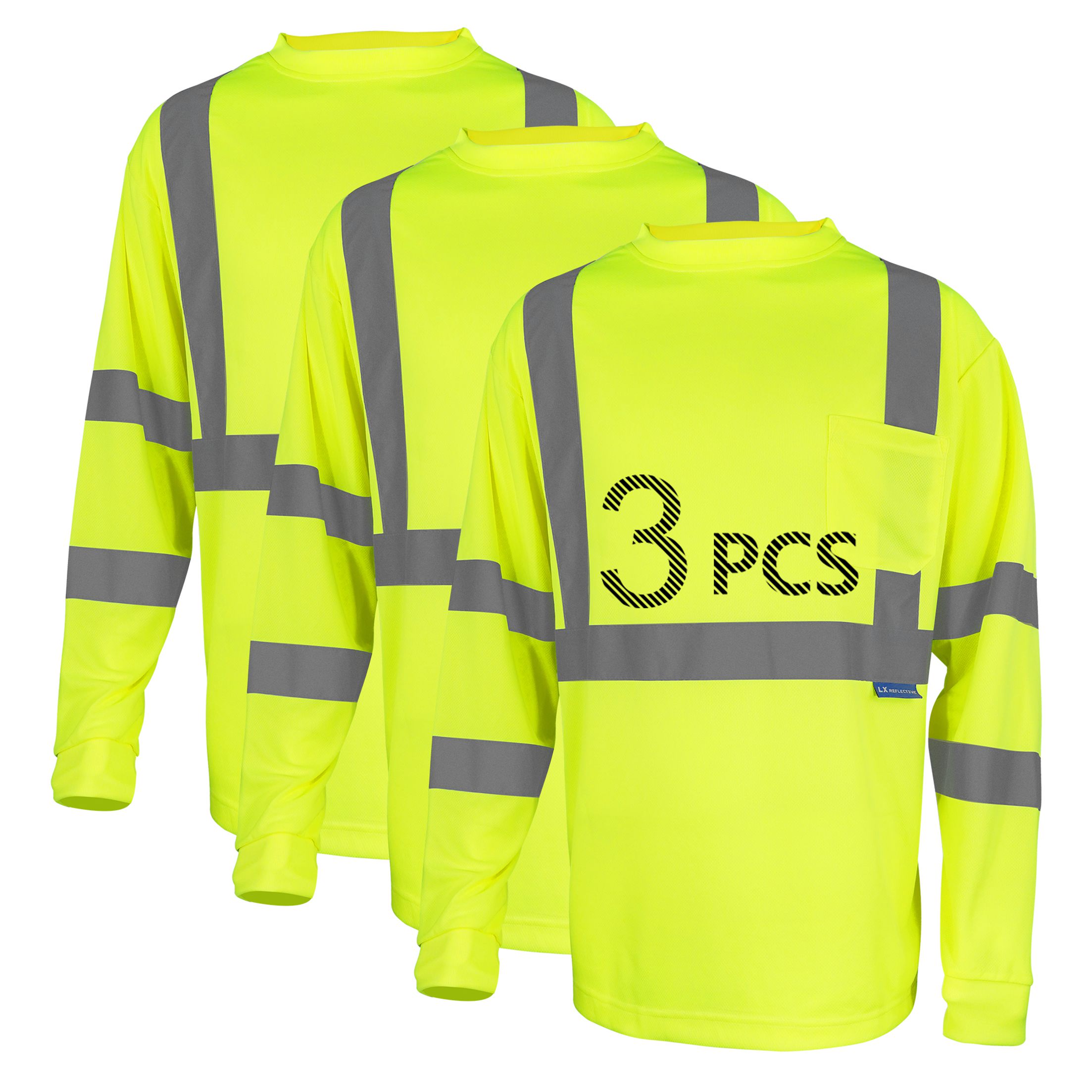 LX Reflective Long Sleeve High Visibility Breathable T-Shirt, Men's, 3 ...