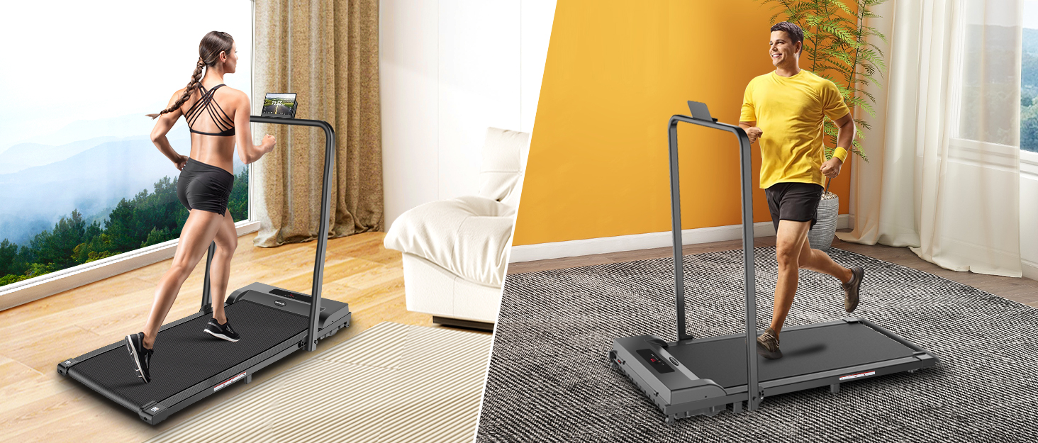 2 in 1 Walking Pad Treadmill, Foldable Treadmills with Handle Bar, 2 ...