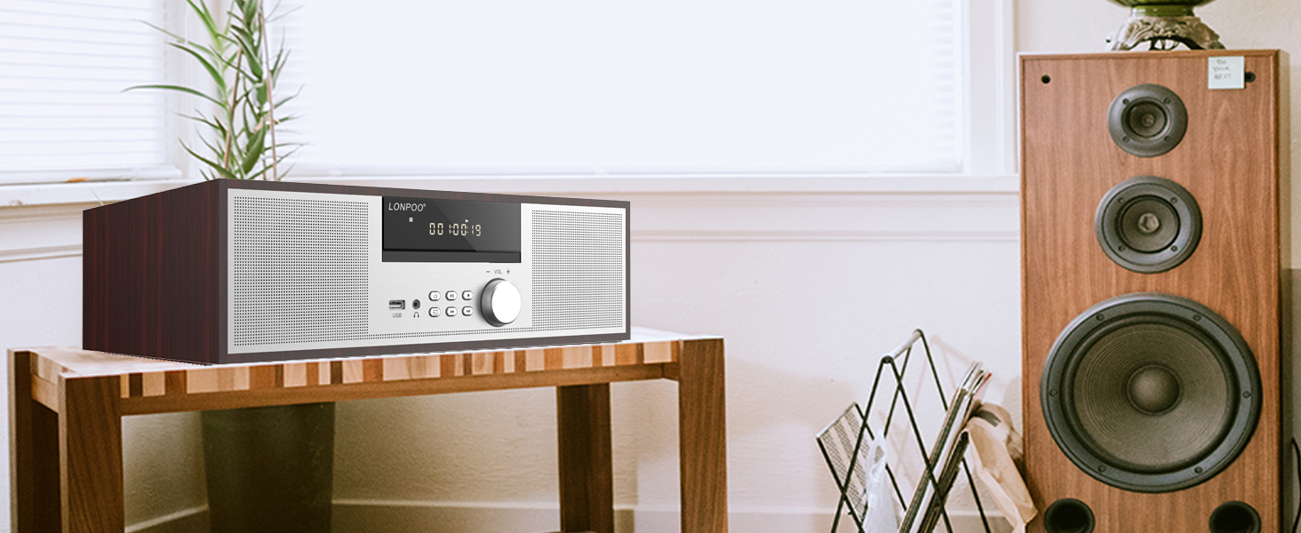 LONPOO LP-816 Bluetooth Home Stereo System, 40W RMS CD & FM Radio ...