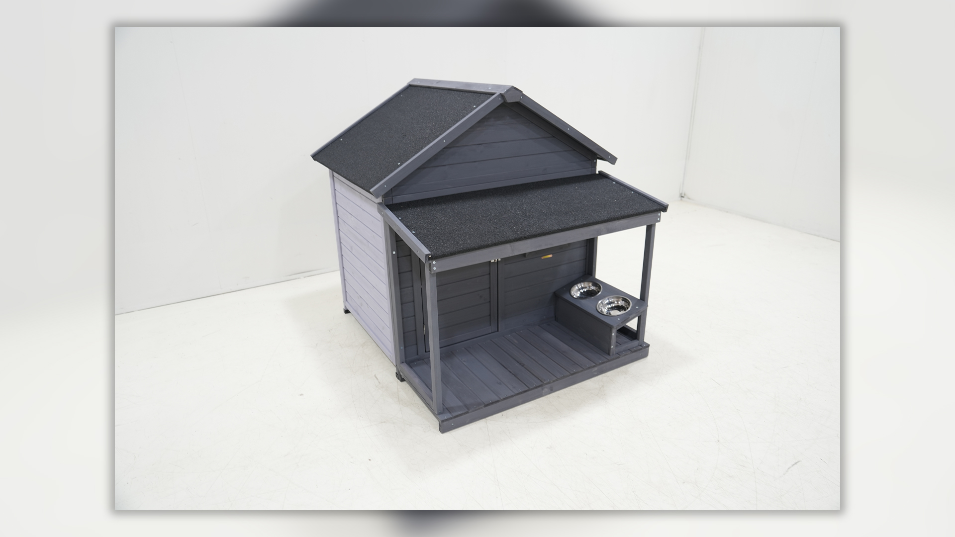MIDODO Large Dog House Outdoor, Solid Wood Asphalt Roof Dog Kennel with ...