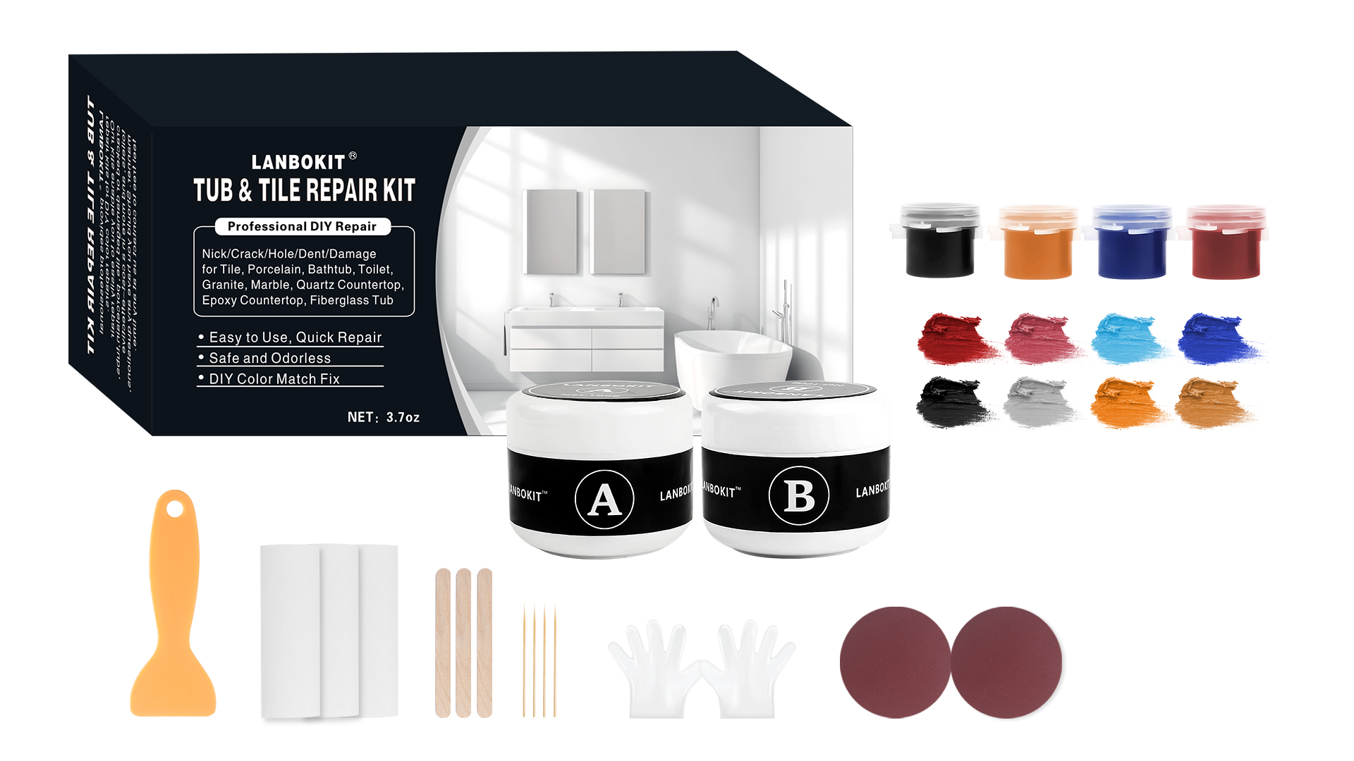LANBOKIT Fiberglass Tub & Porcelain Repair Kit, for Chips, Cracks ...