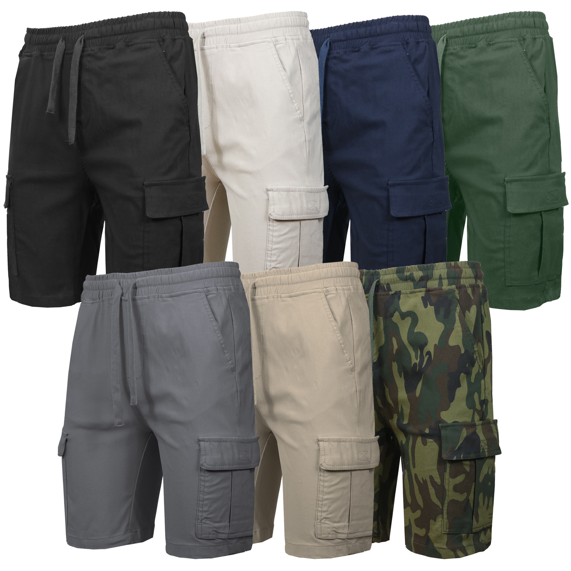 3-Pack Men’s Flex Cargo Shorts with Elastic Waistband and Drawstring ...