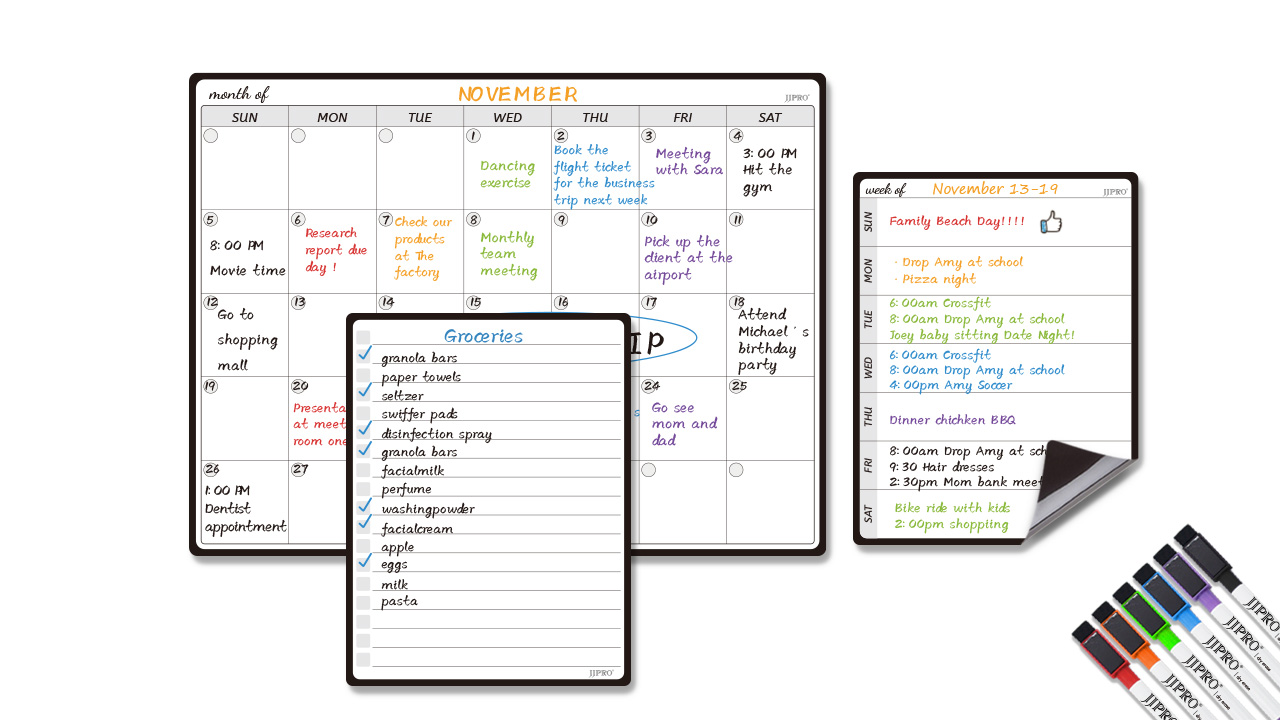 JJPRO Magnetic Monthly Calendar Whiteboard Set for Fridge-Monthly ...