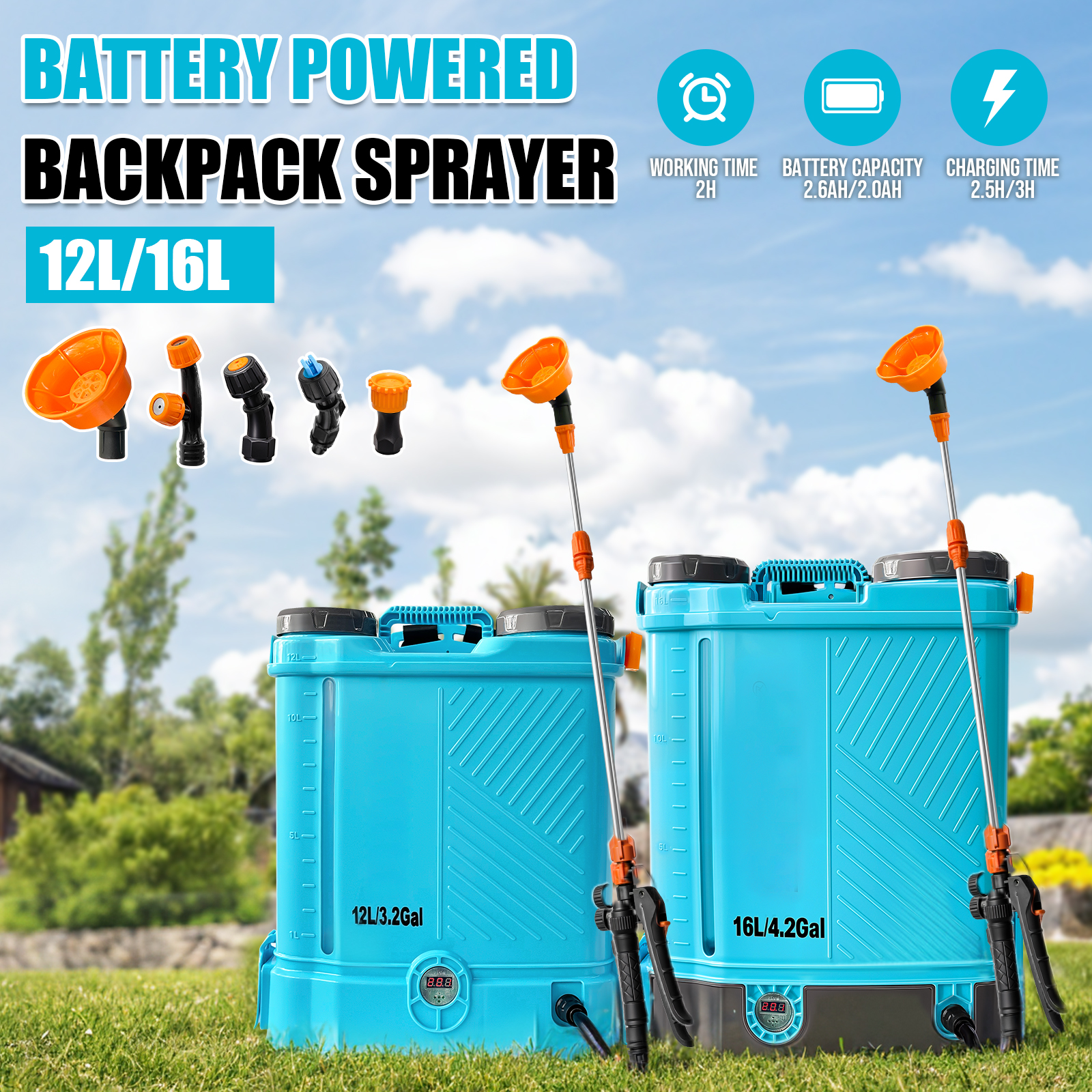 4 Gallon Battery Powered Backpack Sprayer, 100 PSI Electric Garden ...