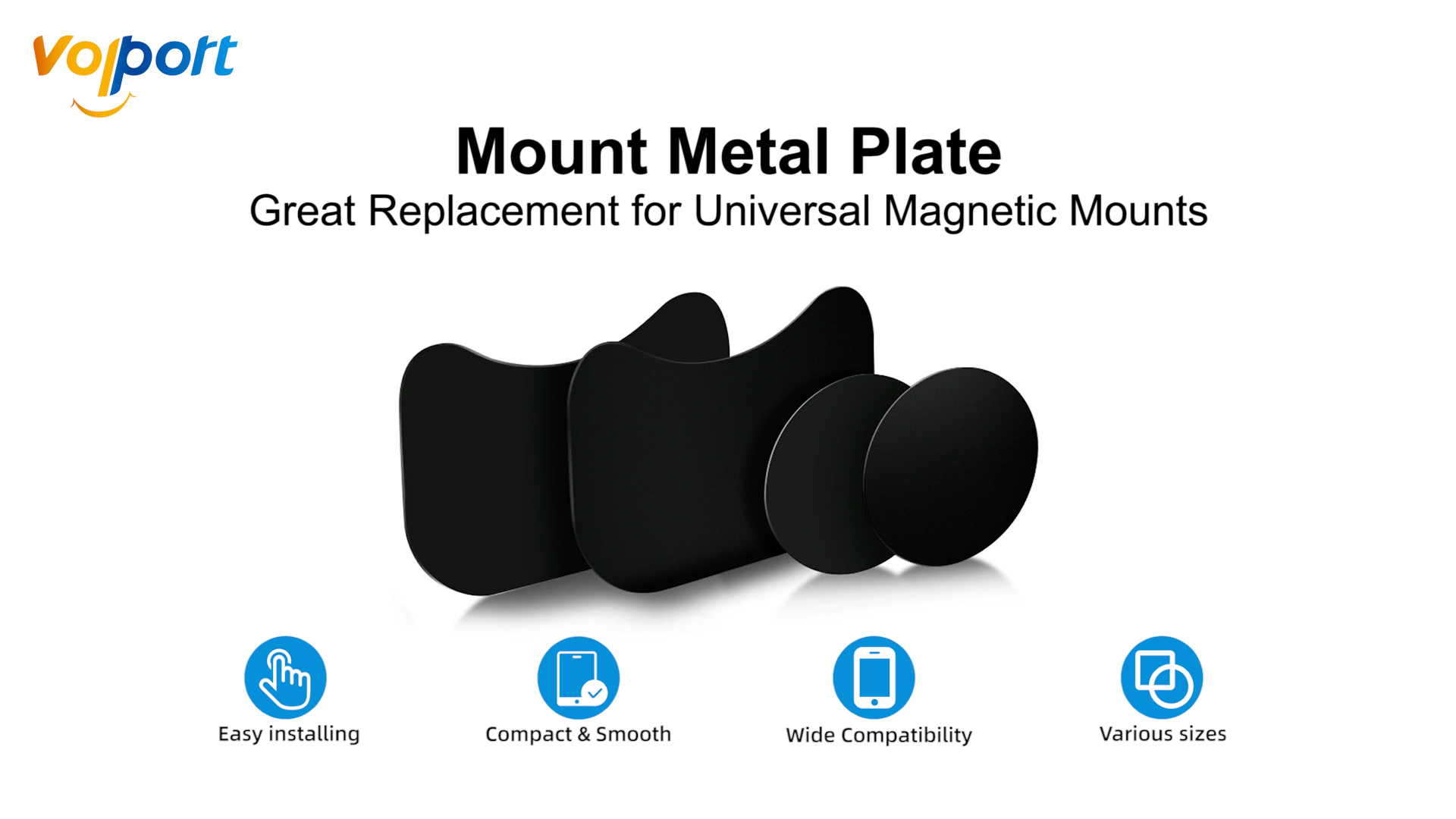 VOLPORT, Metal Plate for Phone Magnet, 4 Pack, Black Rectangle & Round ...