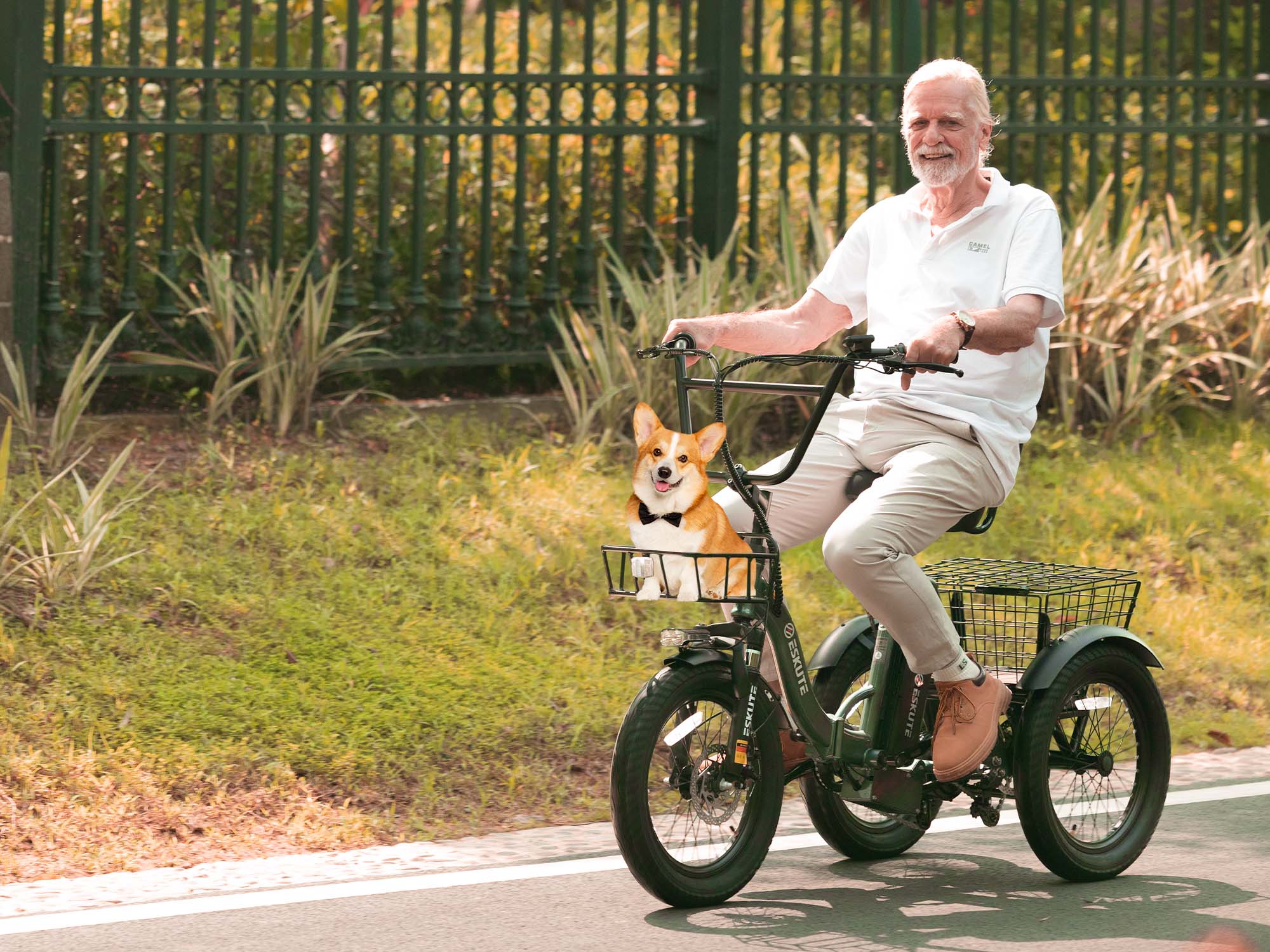 ESKUTE Red E Trike Electric Bike, Peak 1200W Brushless Motor Folding Trike 18X3.0 Fat Tire Ebike ...