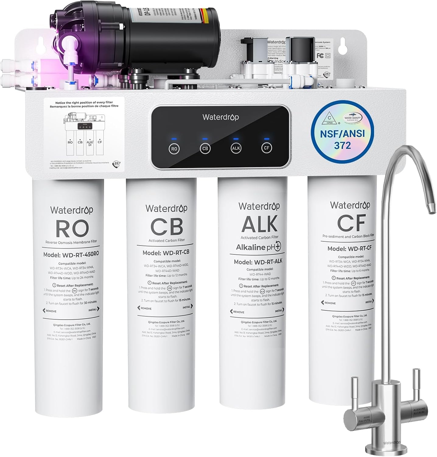 [Dual Flow] Waterdrop WD-T4-A Alkaline pH+ Reverse Osmosis Water Filter ...