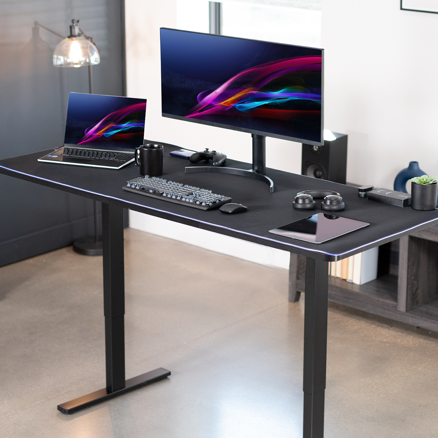 VIVO Black 71" x 30" Universal Table Top w/ RGB Pad for Sit to Stand ...