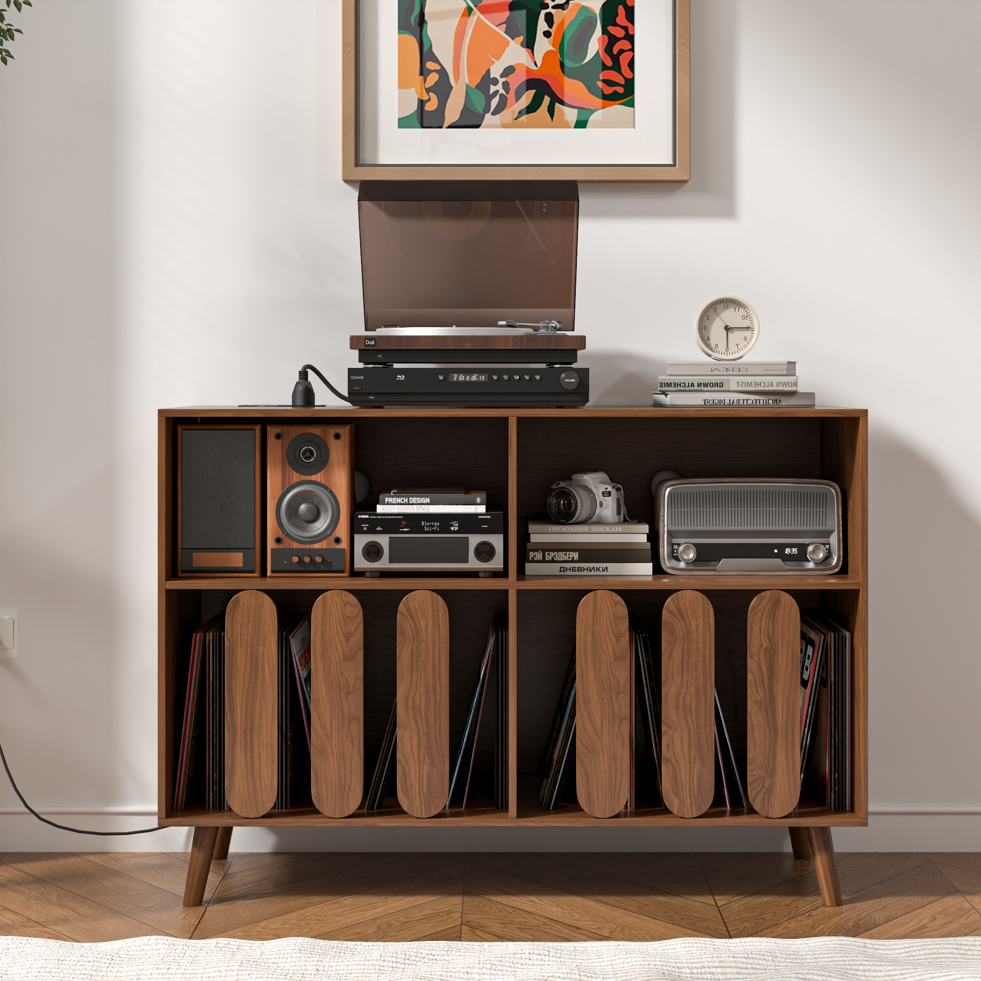 Large Record Player Stand Holds Up to 300 Albums, Vinyl Record Storage ...