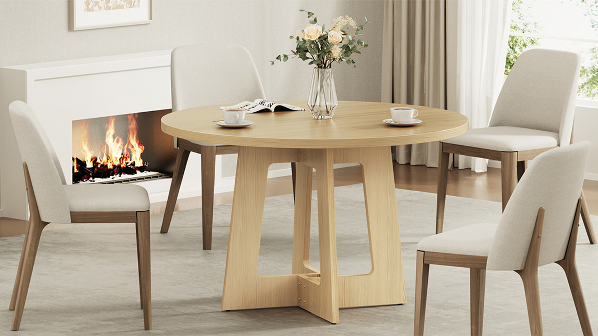 NOSANLA, Round Dining Table, 43.4" diameter, Walnut Brown - Walmart.com