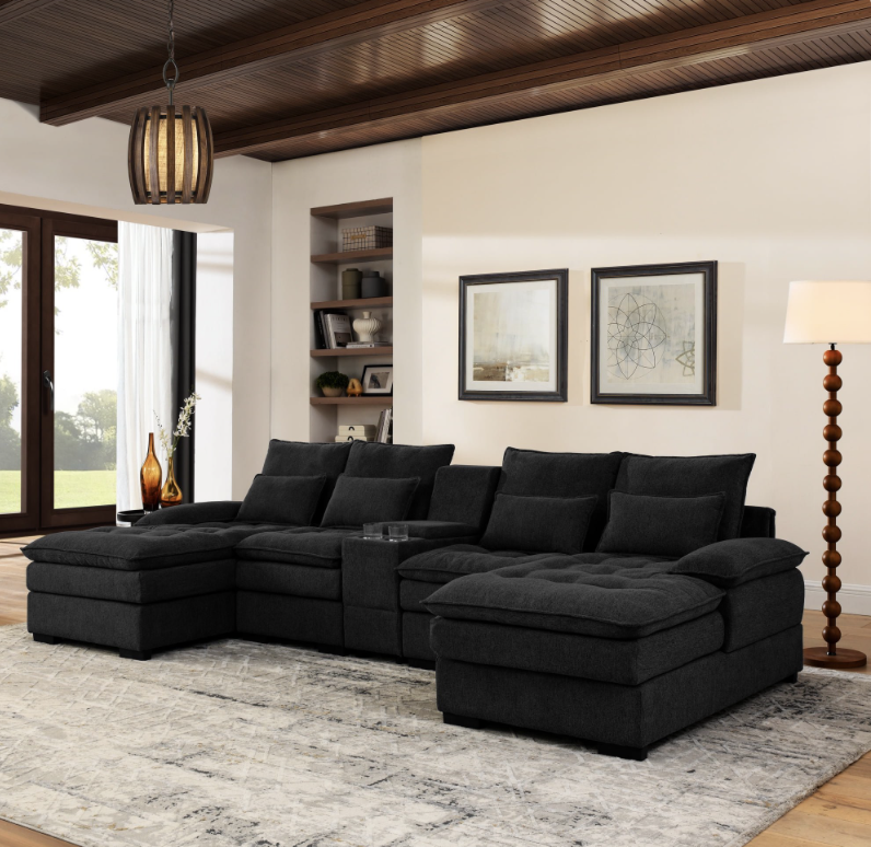 130" U-Shaped Modular Sectional Sofa, Oversized Cloud Couches with ...