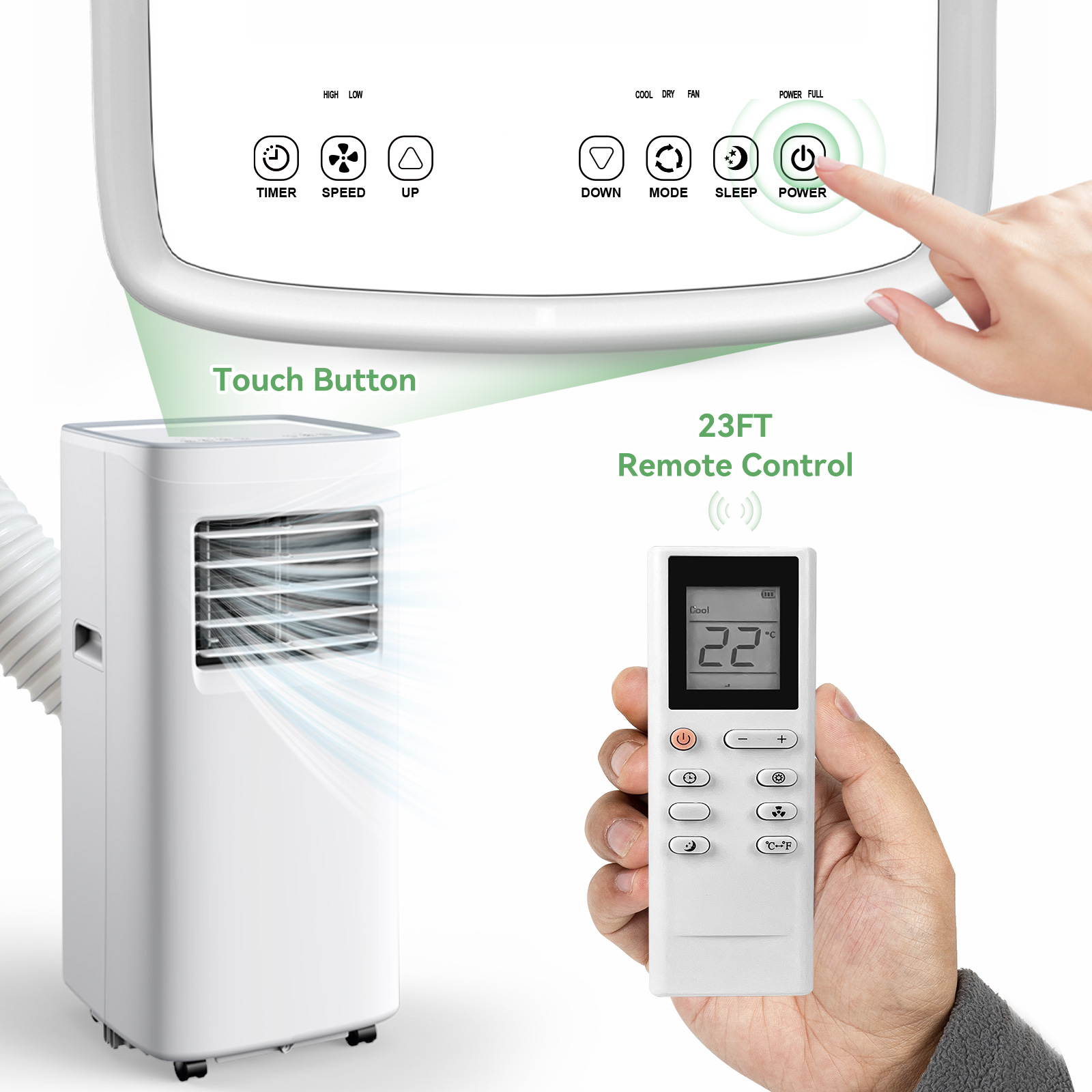 Tolsprint White 8500 BTU Portable Air Conditioner, 3-in-1 Cooling ...