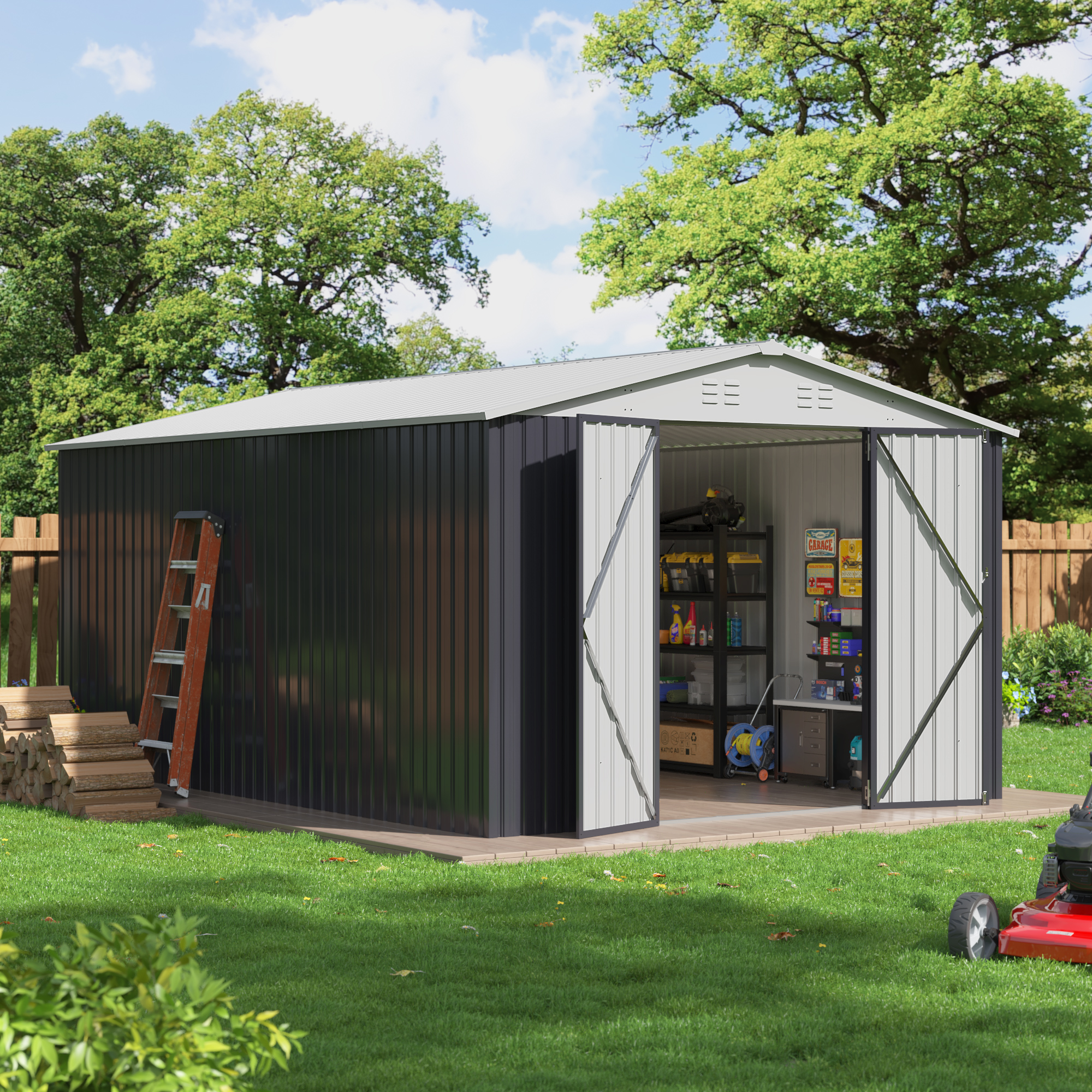 NETAJE 10'x14' Outdoor Metal Shed , Storage Shed with Updated Frame ...